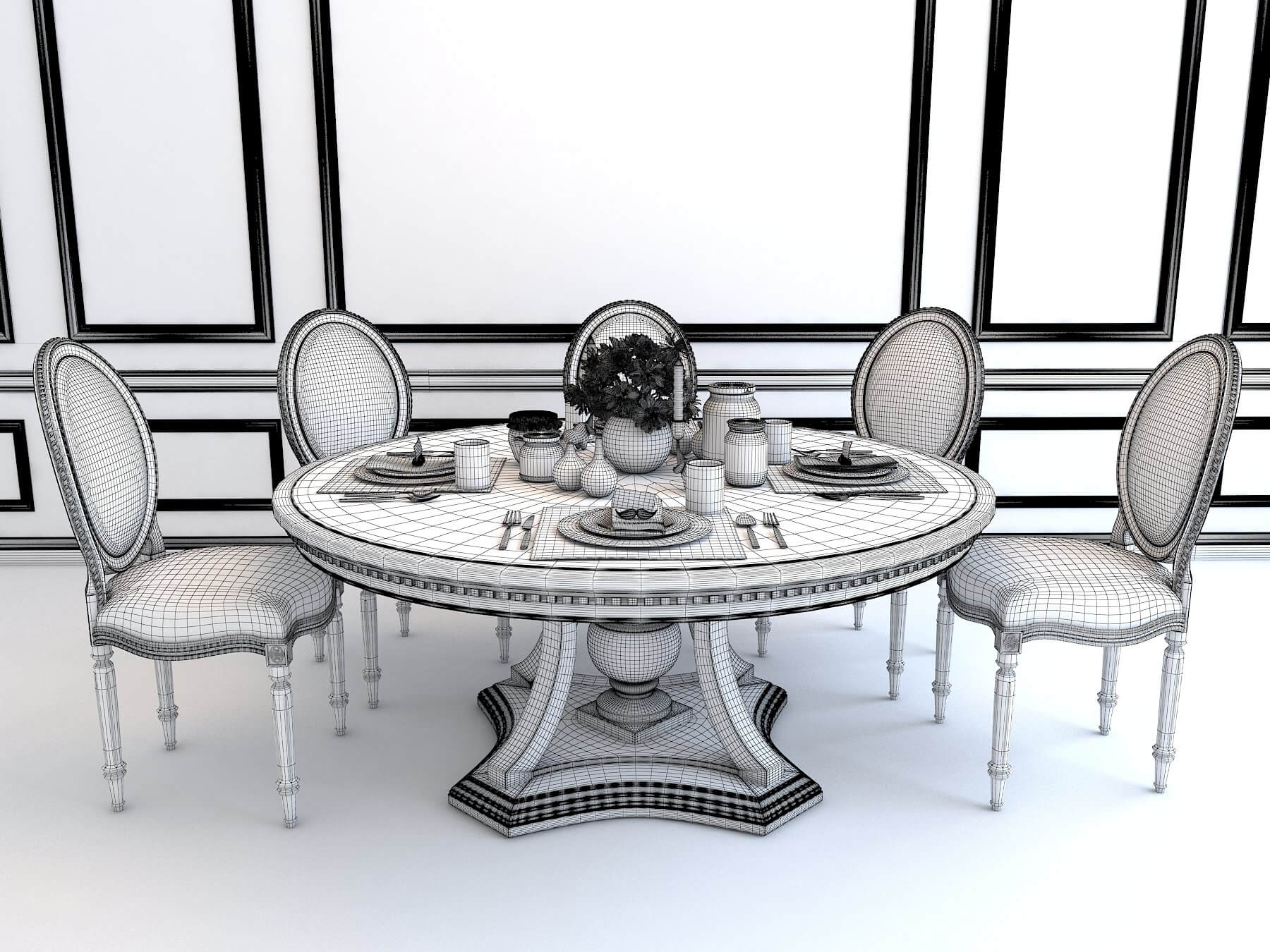 European Style Carving Dinning Table - 3D Model by nhattuankts