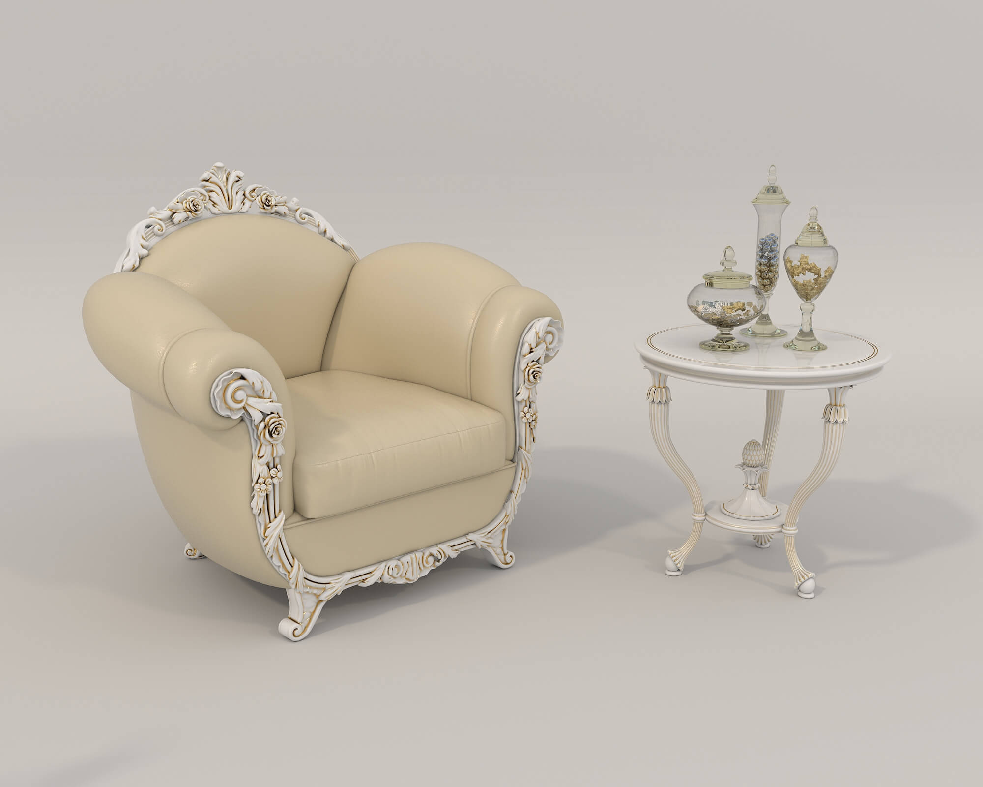 European Style Coffee Table and Armchairs 2 - 3D Model by nhattuankts