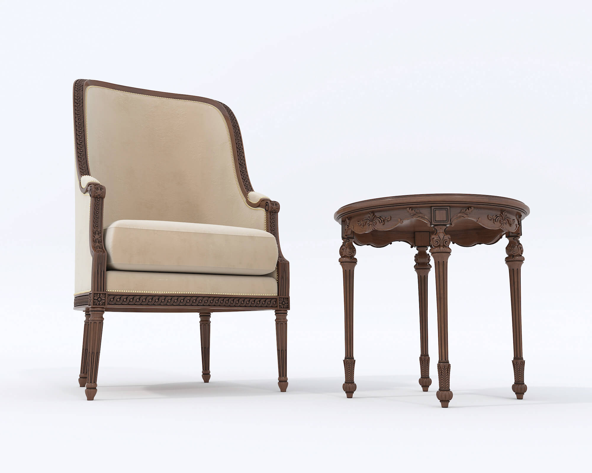 European Style Coffee Table and Armchairs 3 - 3D Model by nhattuankts