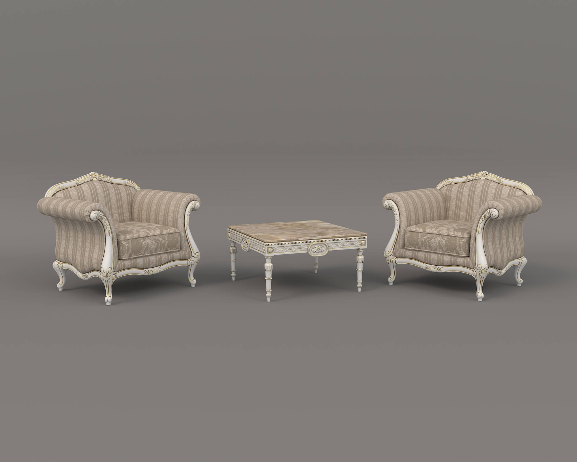 European Style Coffee Table and Armchairs 4 - 3D Model by nhattuankts