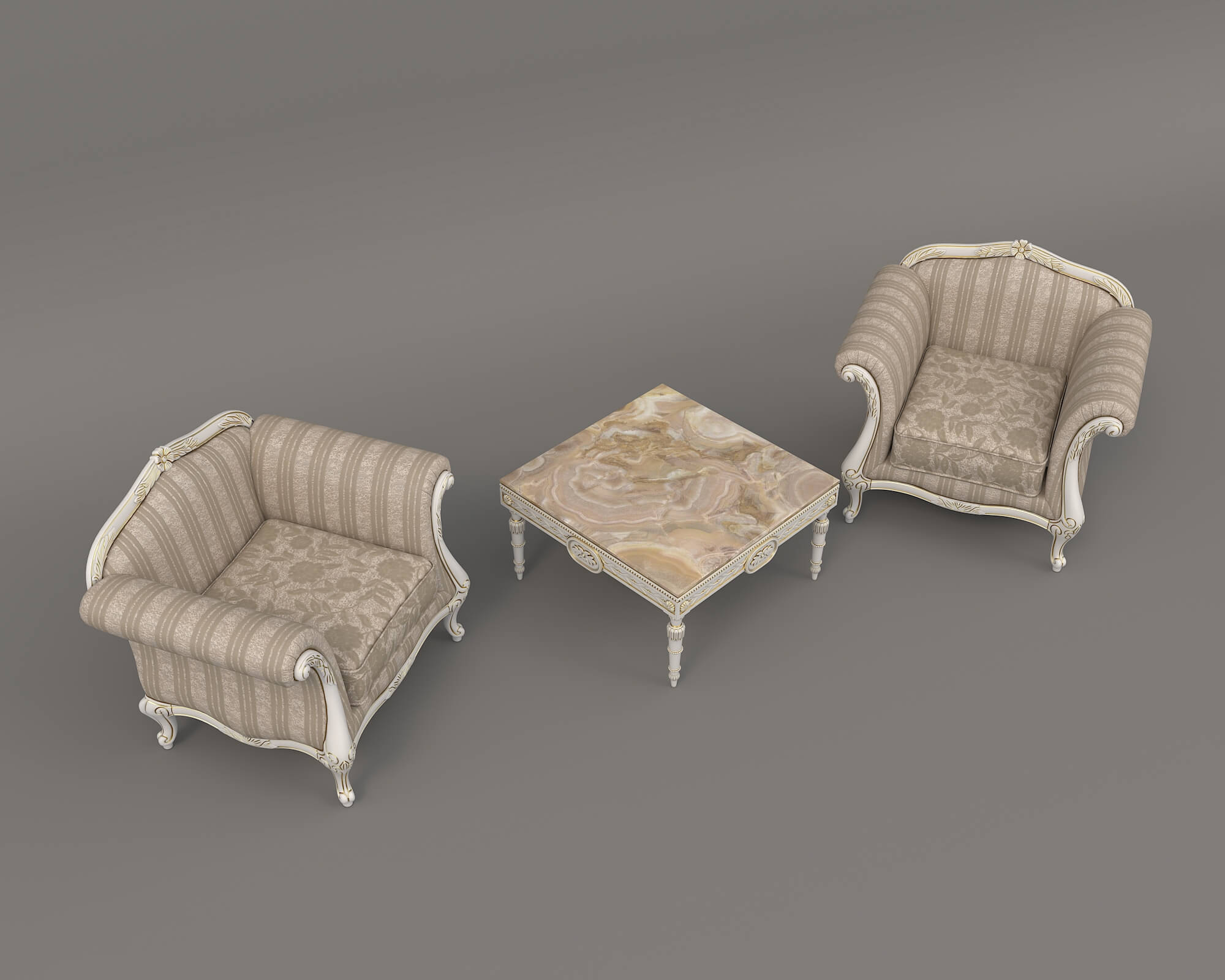European Style Coffee Table and Armchairs 4 - 3D Model by nhattuankts