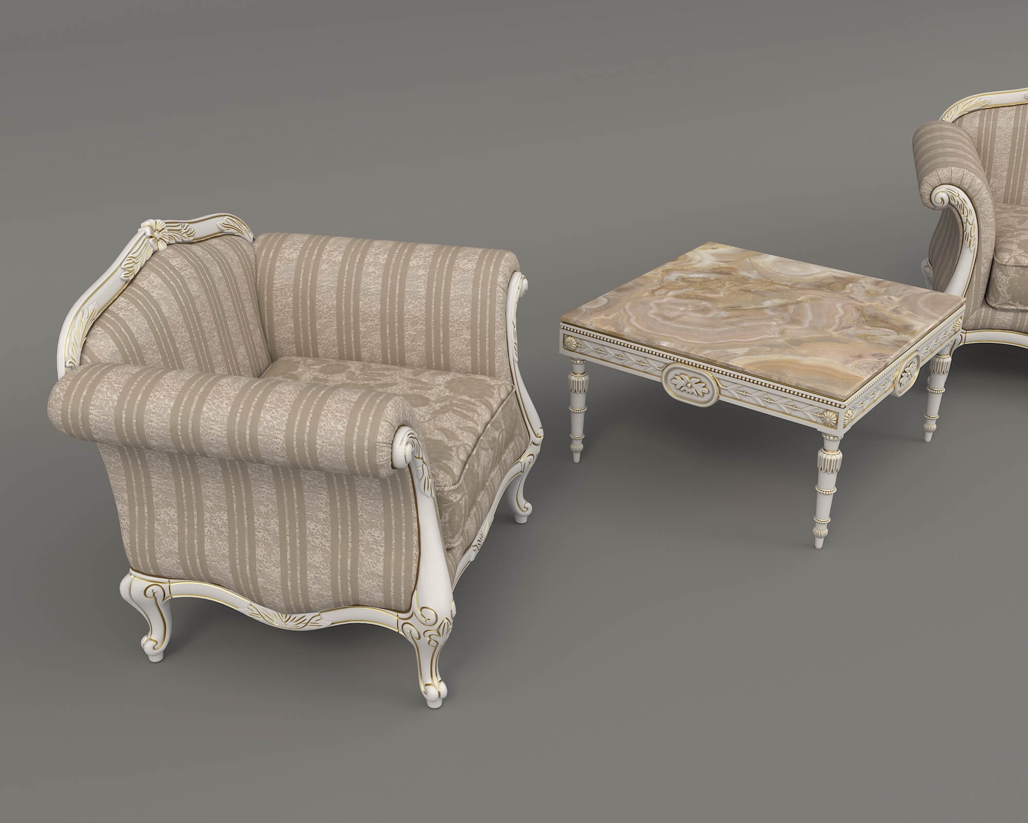 European Style Coffee Table and Armchairs 4 - 3D Model by nhattuankts