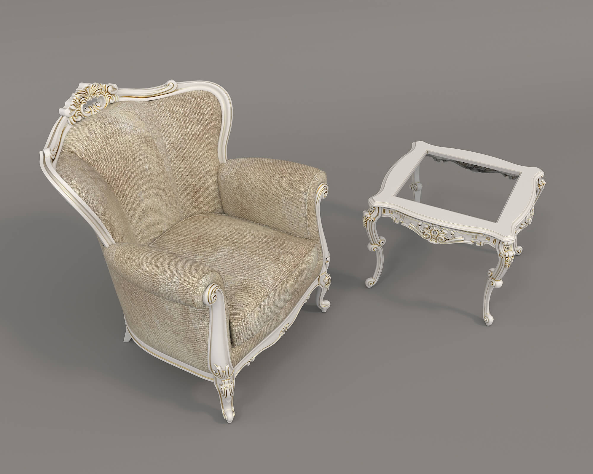 European Style Coffee Table and Armchairs 5 - 3D Model by nhattuankts