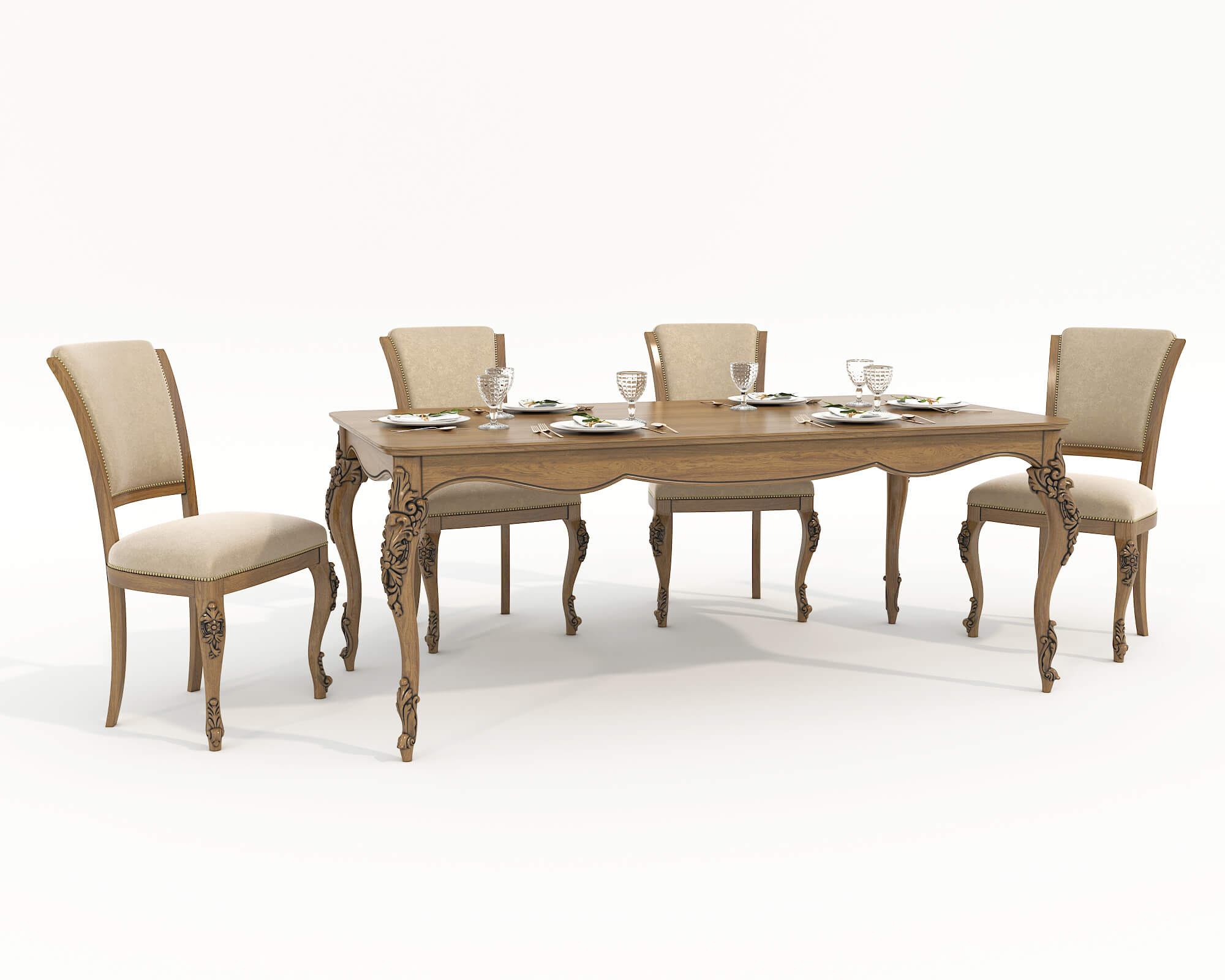 European Style Dining Table and Chairs 15 - 3D Model by nhattuankts
