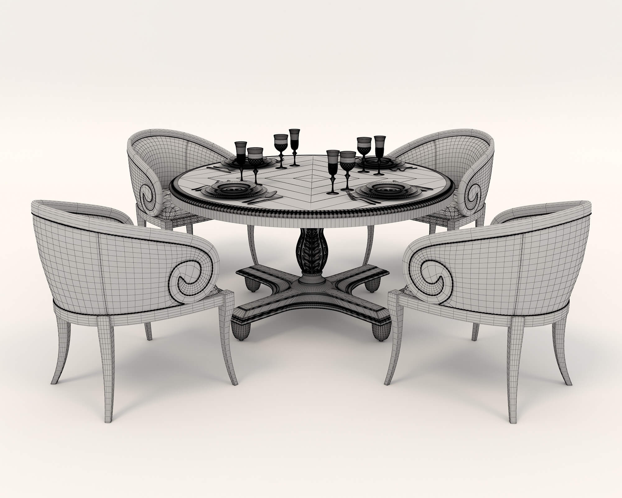 European Style Dining Table and Chairs 16 - 3D Model by nhattuankts