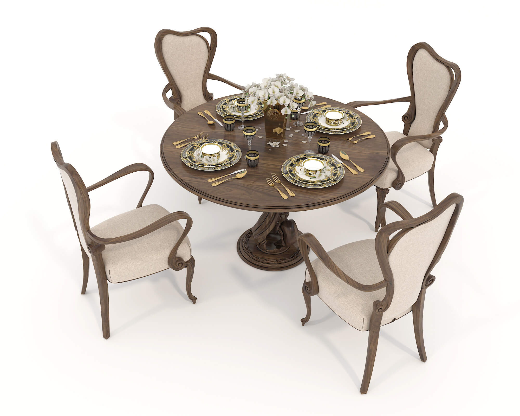 European Style Dining Table and Chairs 17 - 3D Model by nhattuankts