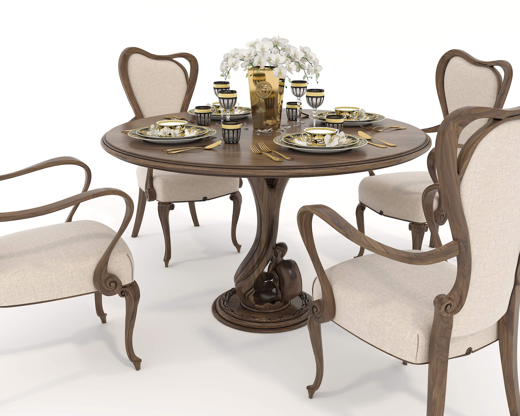 European Style Dining Table and Chairs 17 - 3D Model by nhattuankts