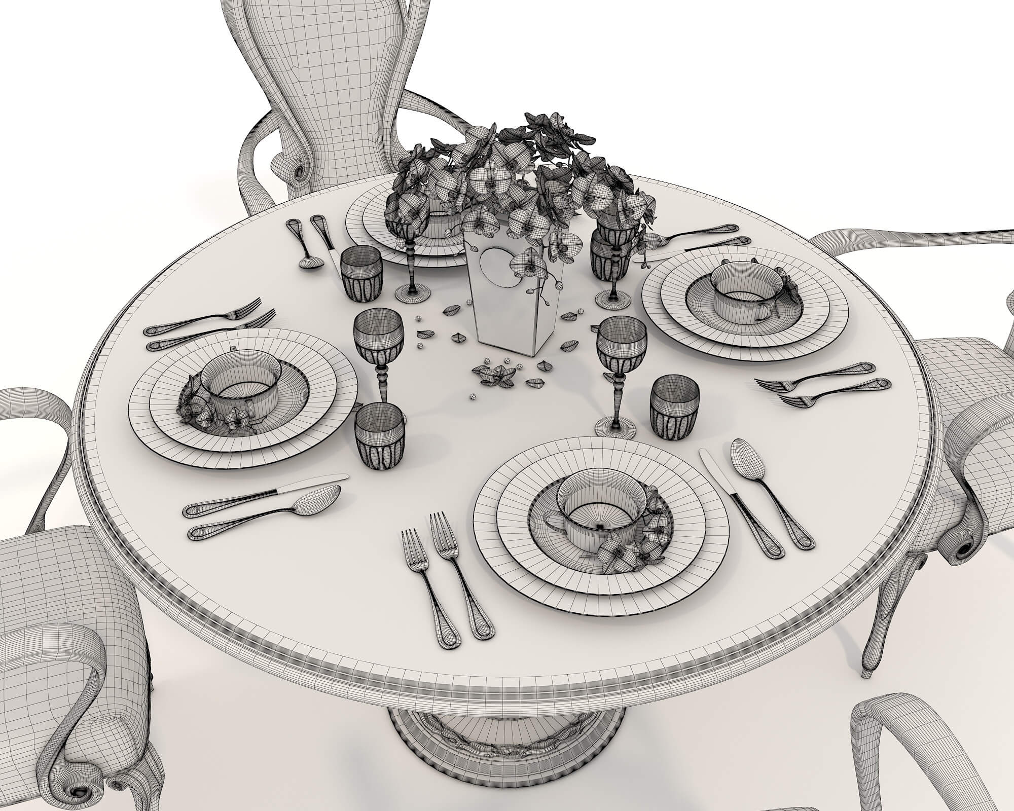 European Style Dining Table and Chairs 17 - 3D Model by nhattuankts