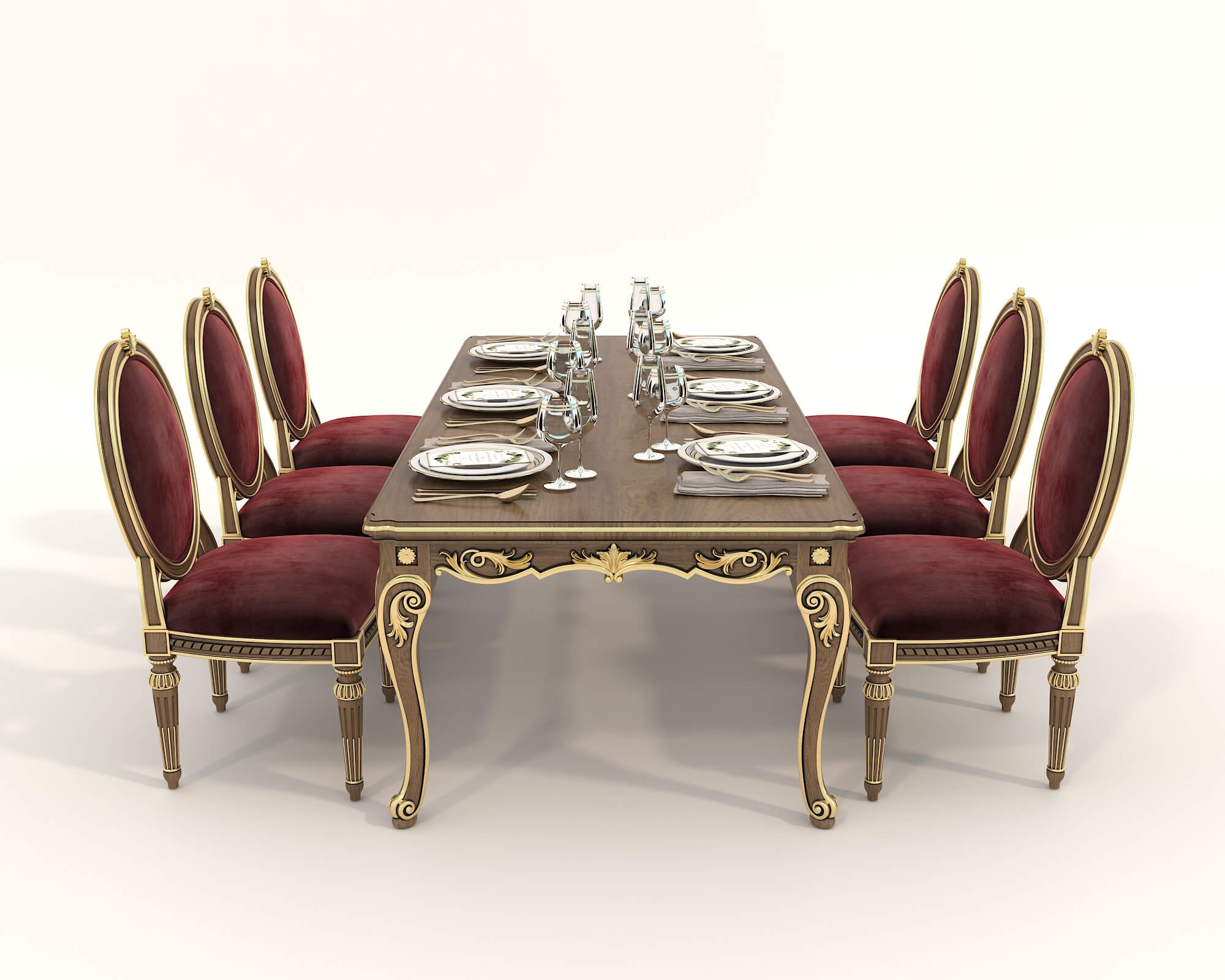European Style Dining Table and Chairs 19 - 3D Model by nhattuankts