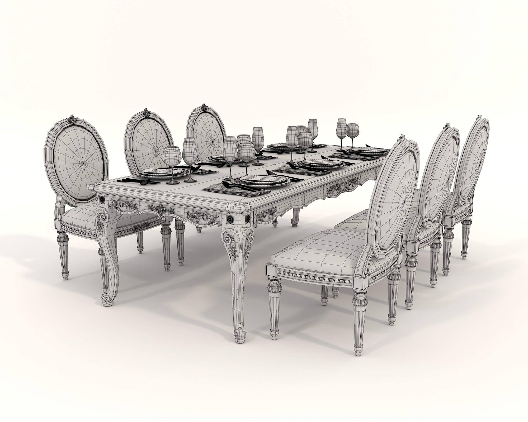 European Style Dining Table and Chairs 19 - 3D Model by nhattuankts
