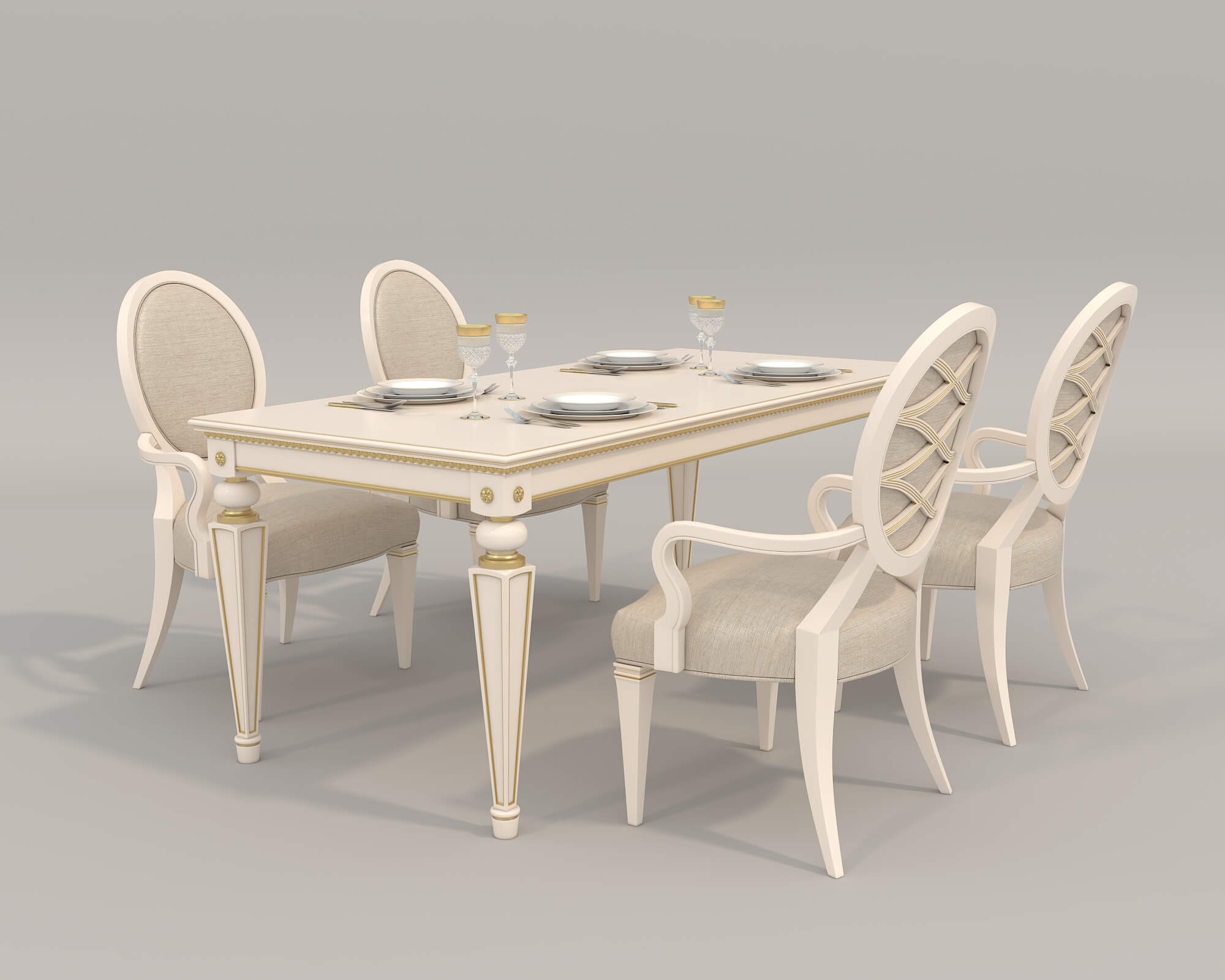 European Style Dining Table and Chairs 20 - 3D Model by nhattuankts