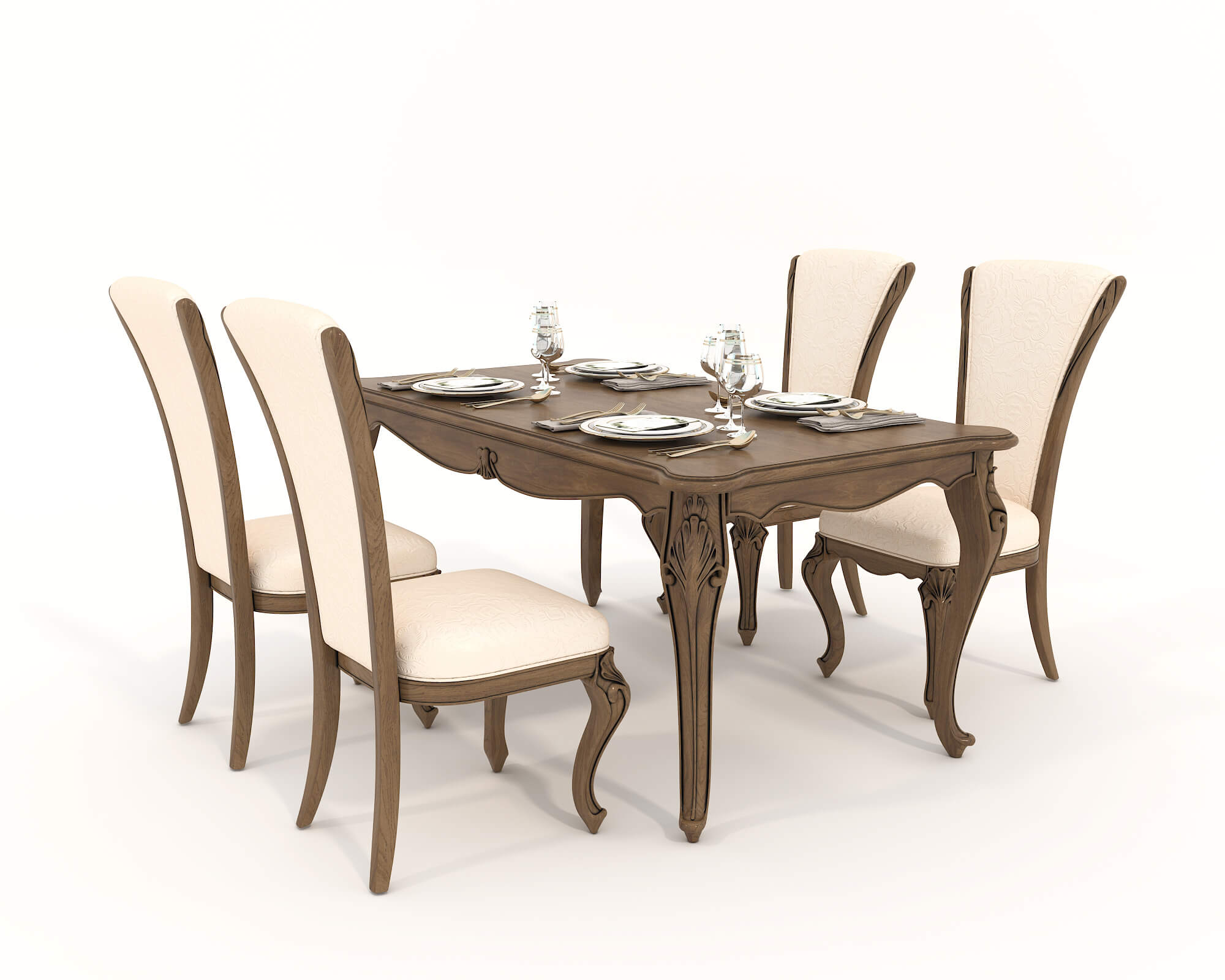 European Style Dining Table and Chairs 21 - 3D Model by nhattuankts