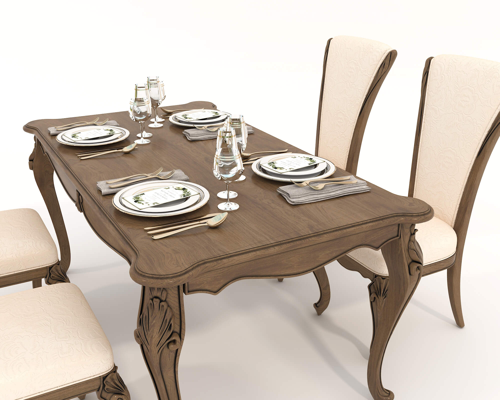 European Style Dining Table and Chairs 21 - 3D Model by nhattuankts