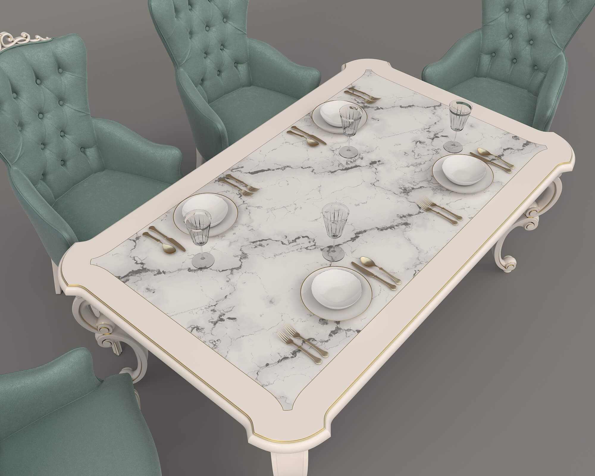 European Style Dining Table and Chairs 22 - 3D Model by nhattuankts