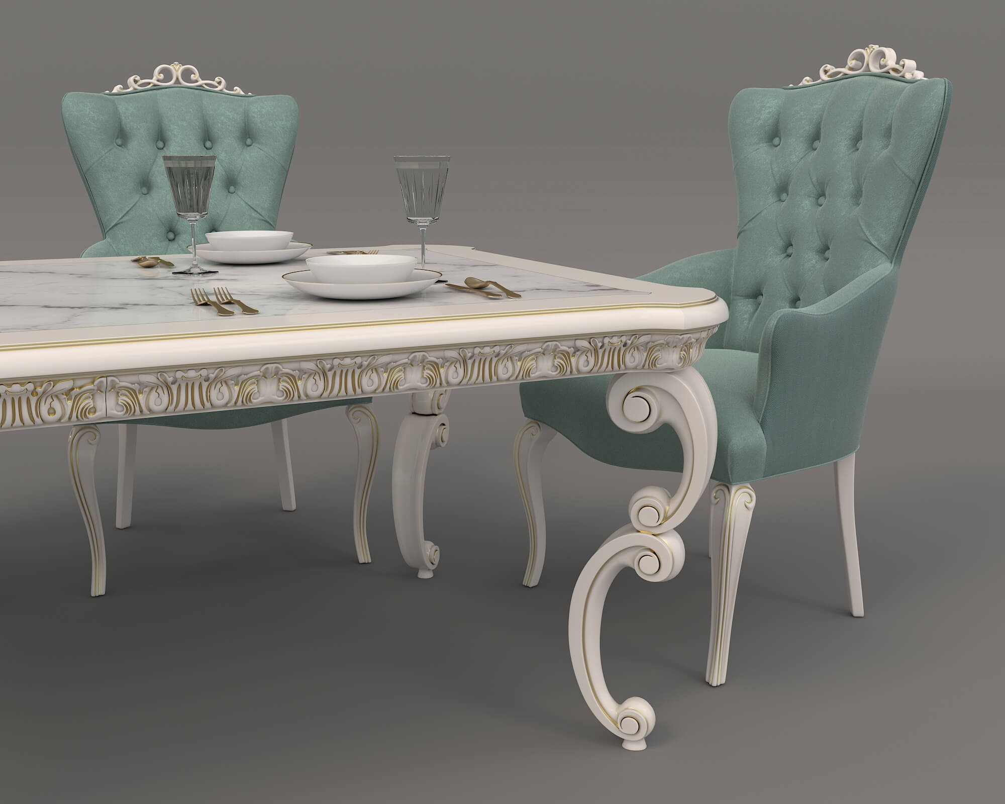 European Style Dining Table and Chairs 22 - 3D Model by nhattuankts