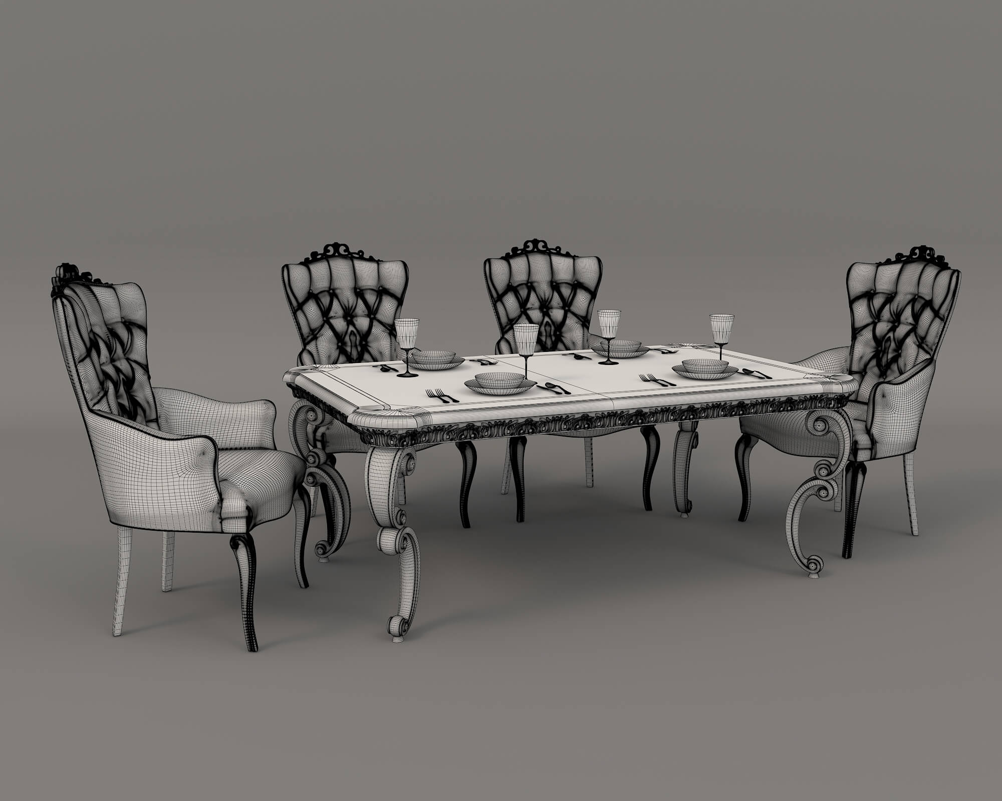 European Style Dining Table and Chairs 22 - 3D Model by nhattuankts