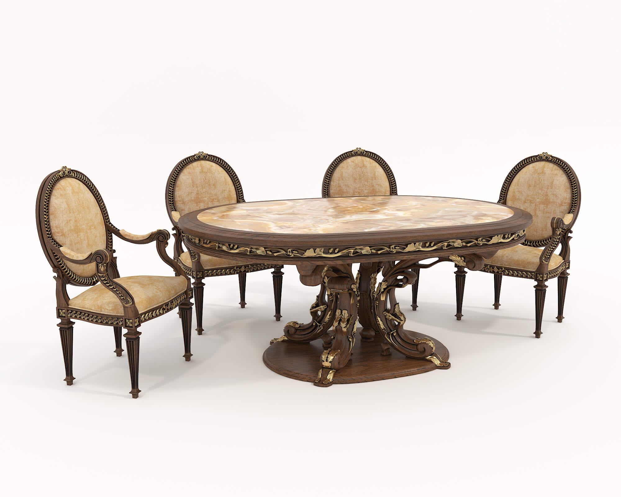 European Style Dining Table and Chairs 24 - 3D Model by nhattuankts