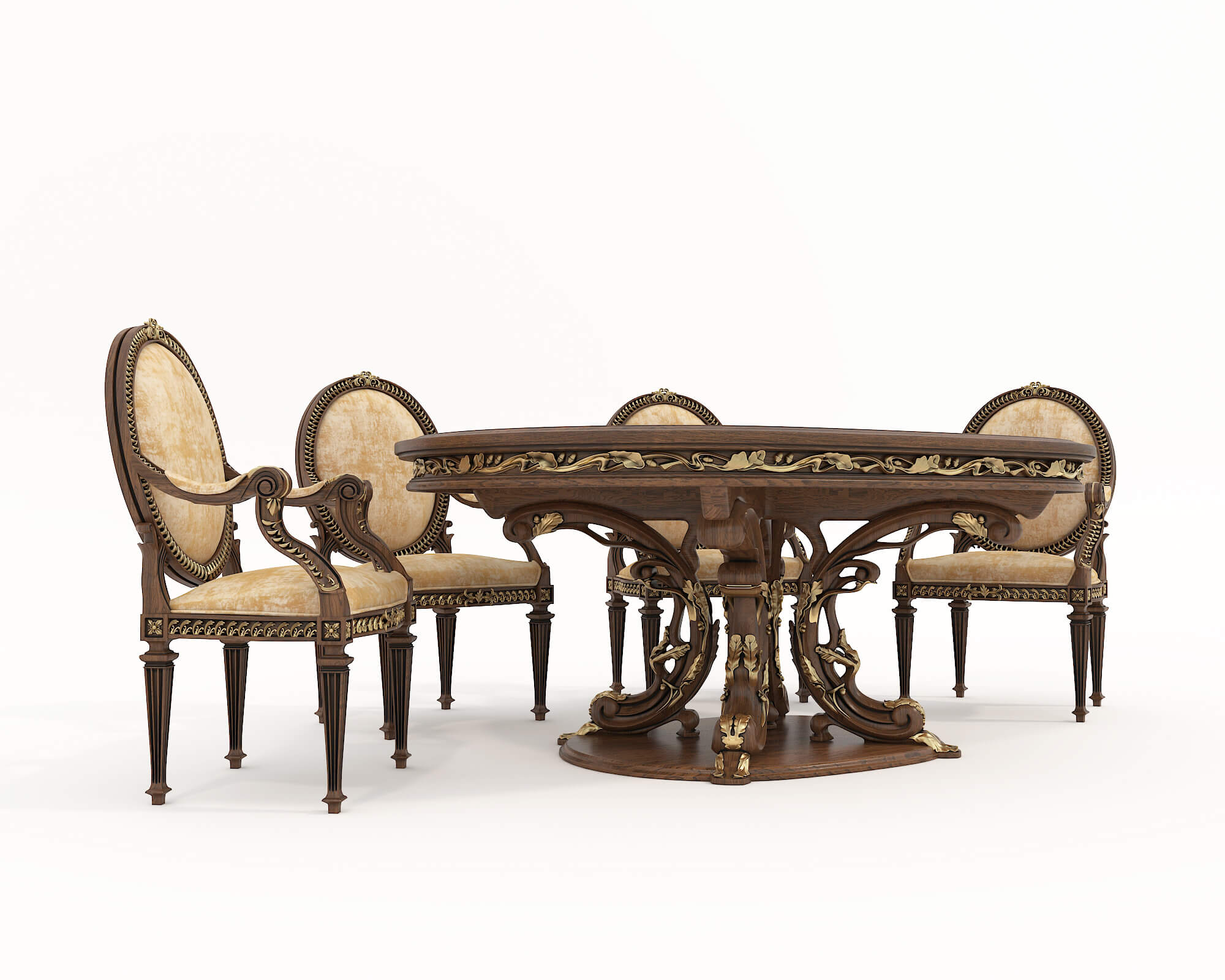 European Style Dining Table and Chairs 24 - 3D Model by nhattuankts
