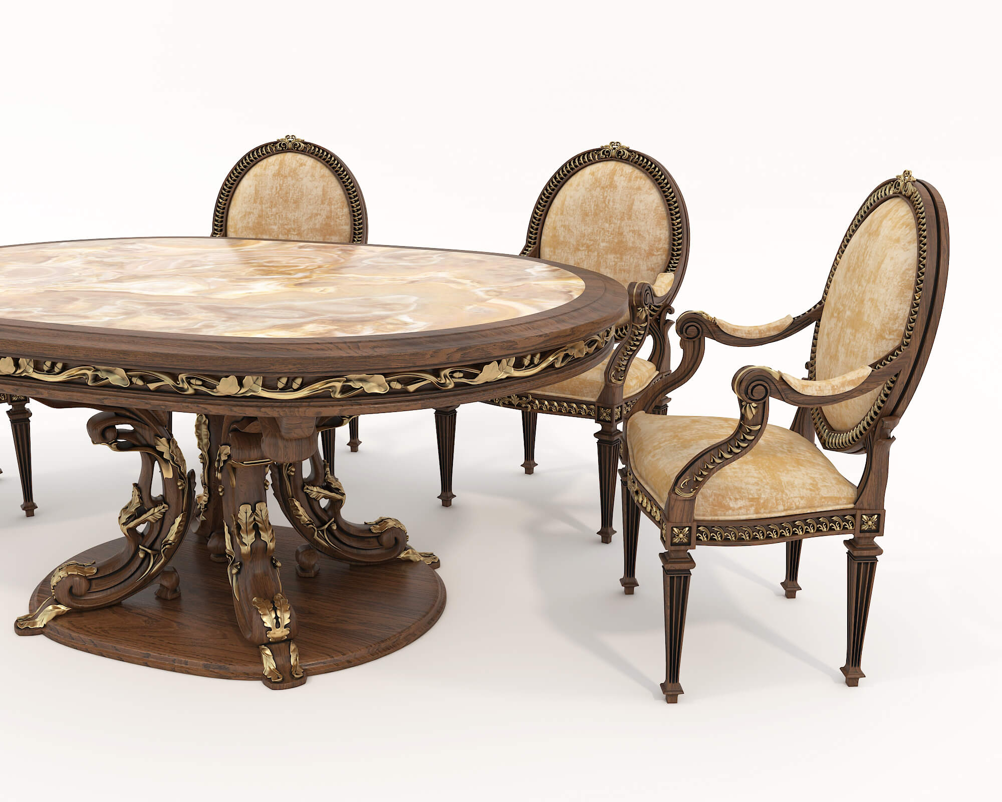 European Style Dining Table and Chairs 24 - 3D Model by nhattuankts