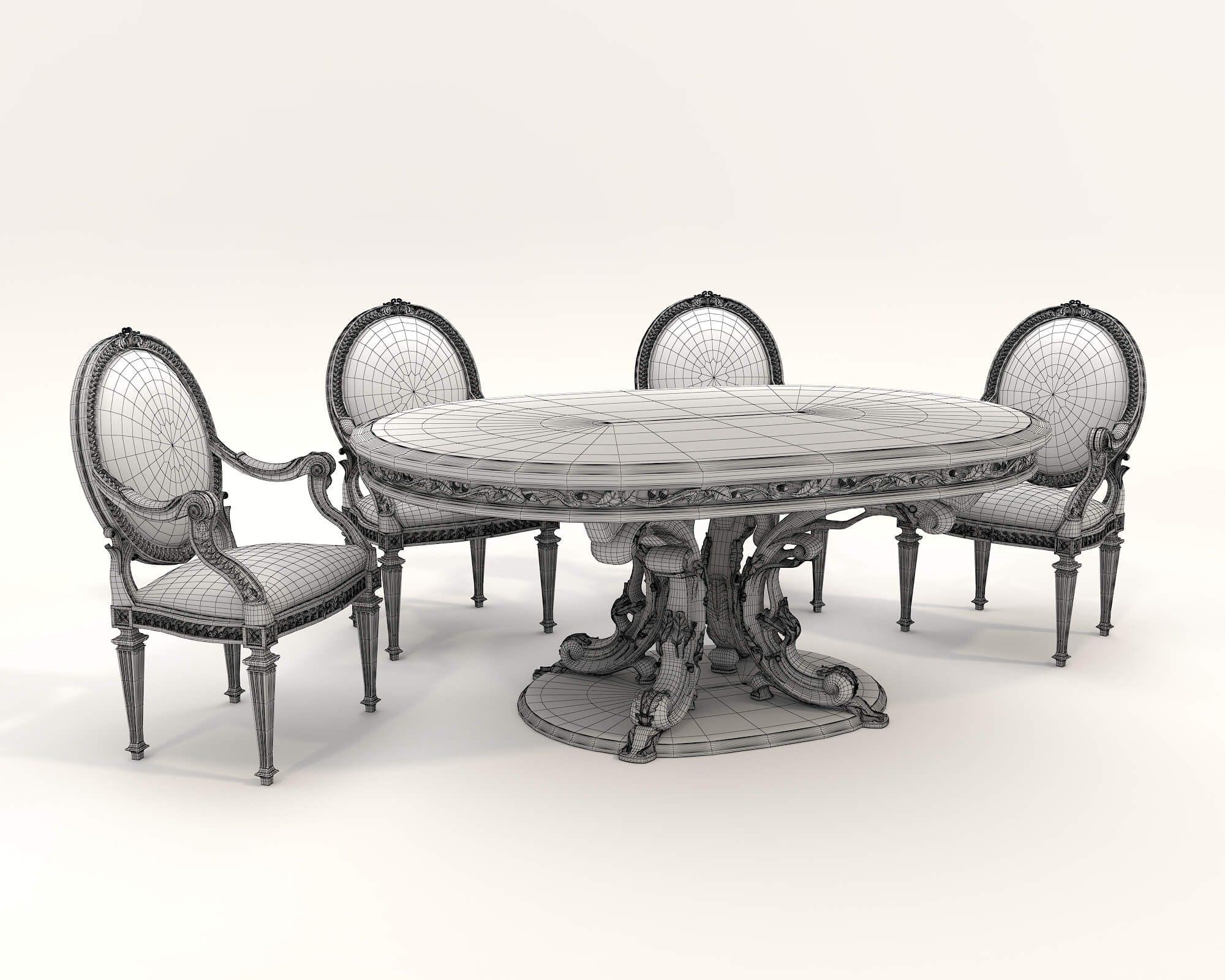 European Style Dining Table and Chairs 24 - 3D Model by nhattuankts