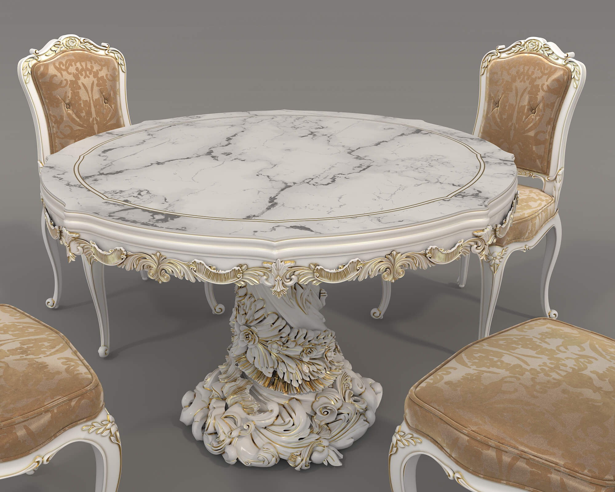 European Style Dining Table and Chairs 25 - 3D Model by nhattuankts