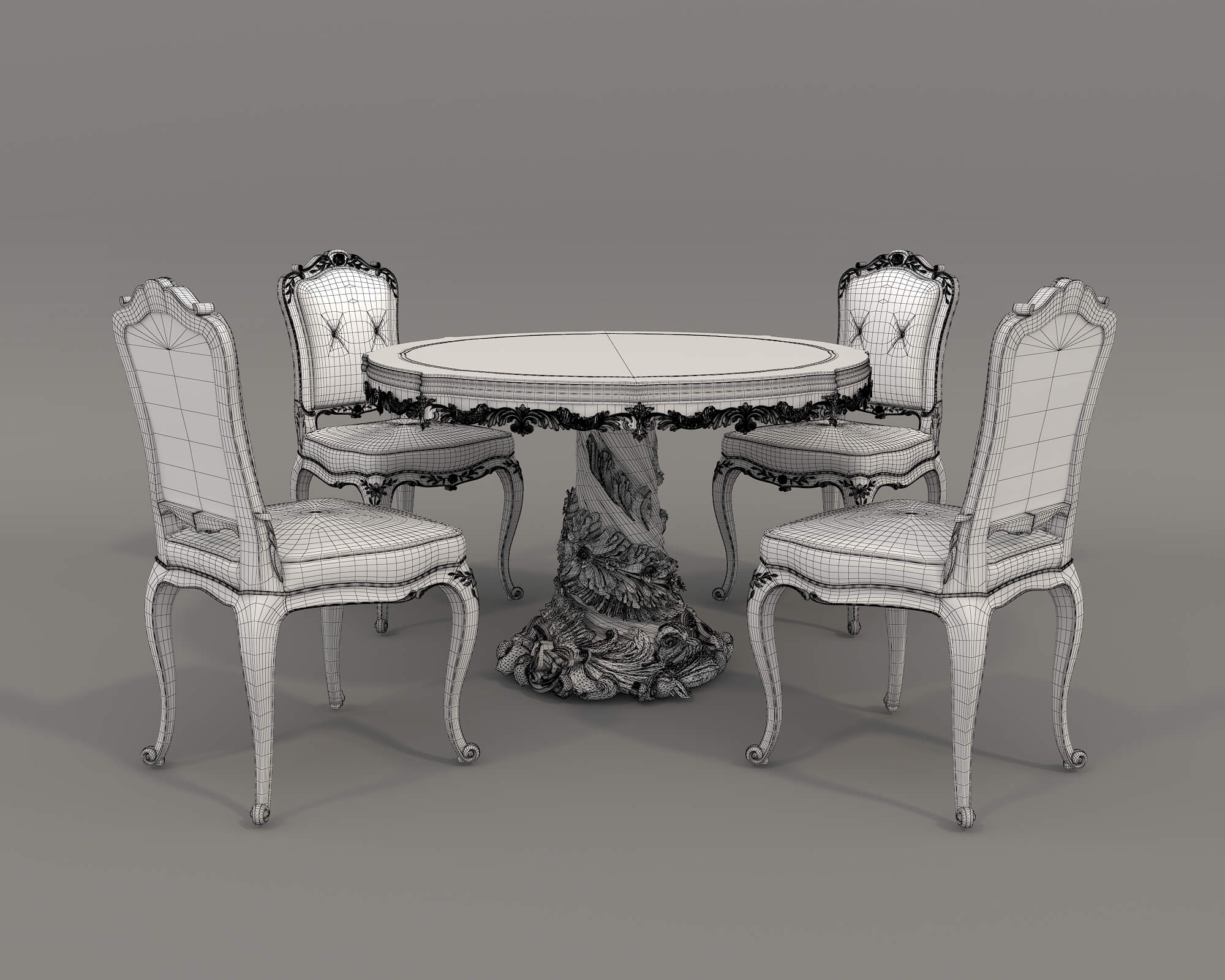 European Style Dining Table and Chairs 25 - 3D Model by nhattuankts