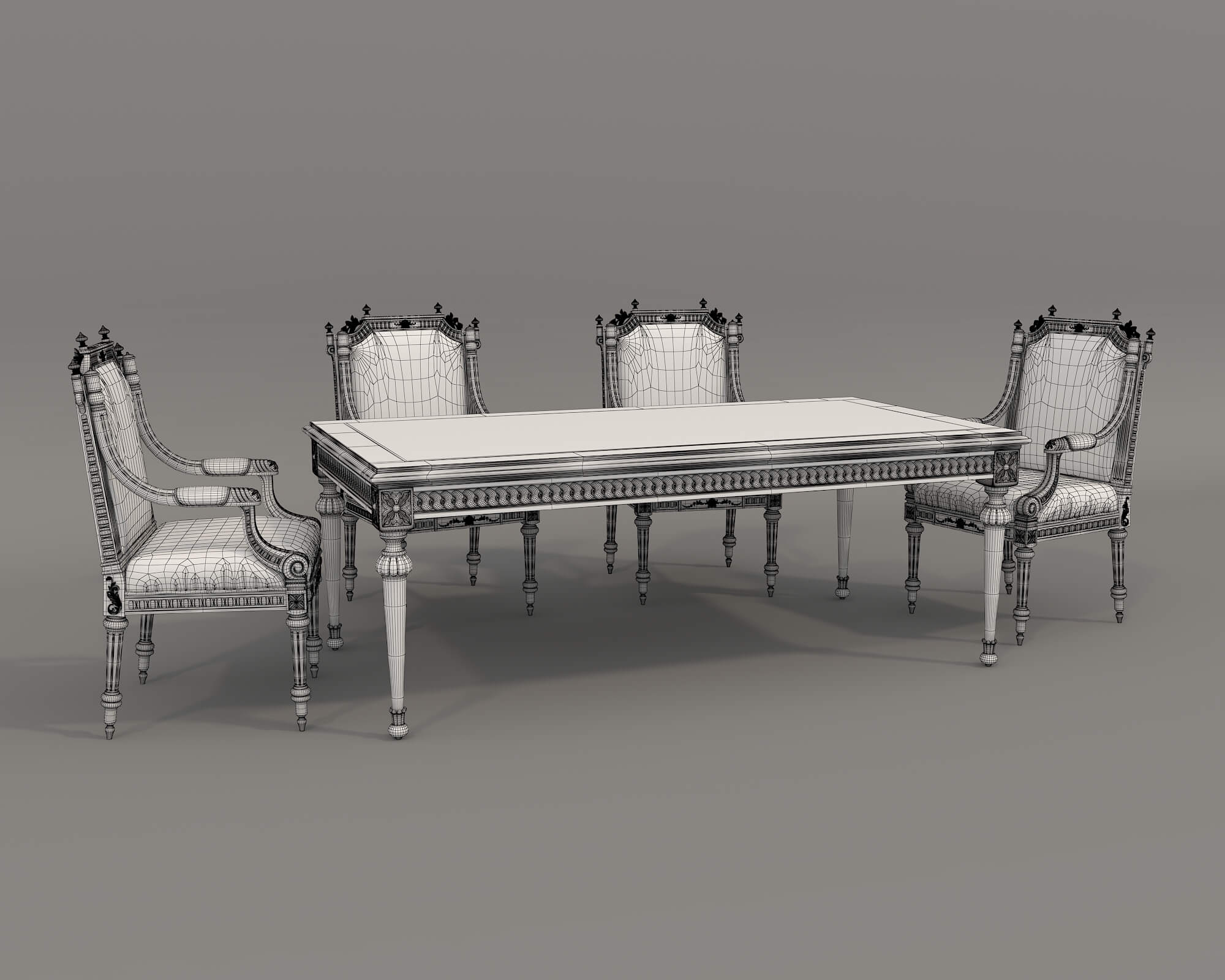 European Style Dining Table and Chairs 26 - 3D Model by nhattuankts