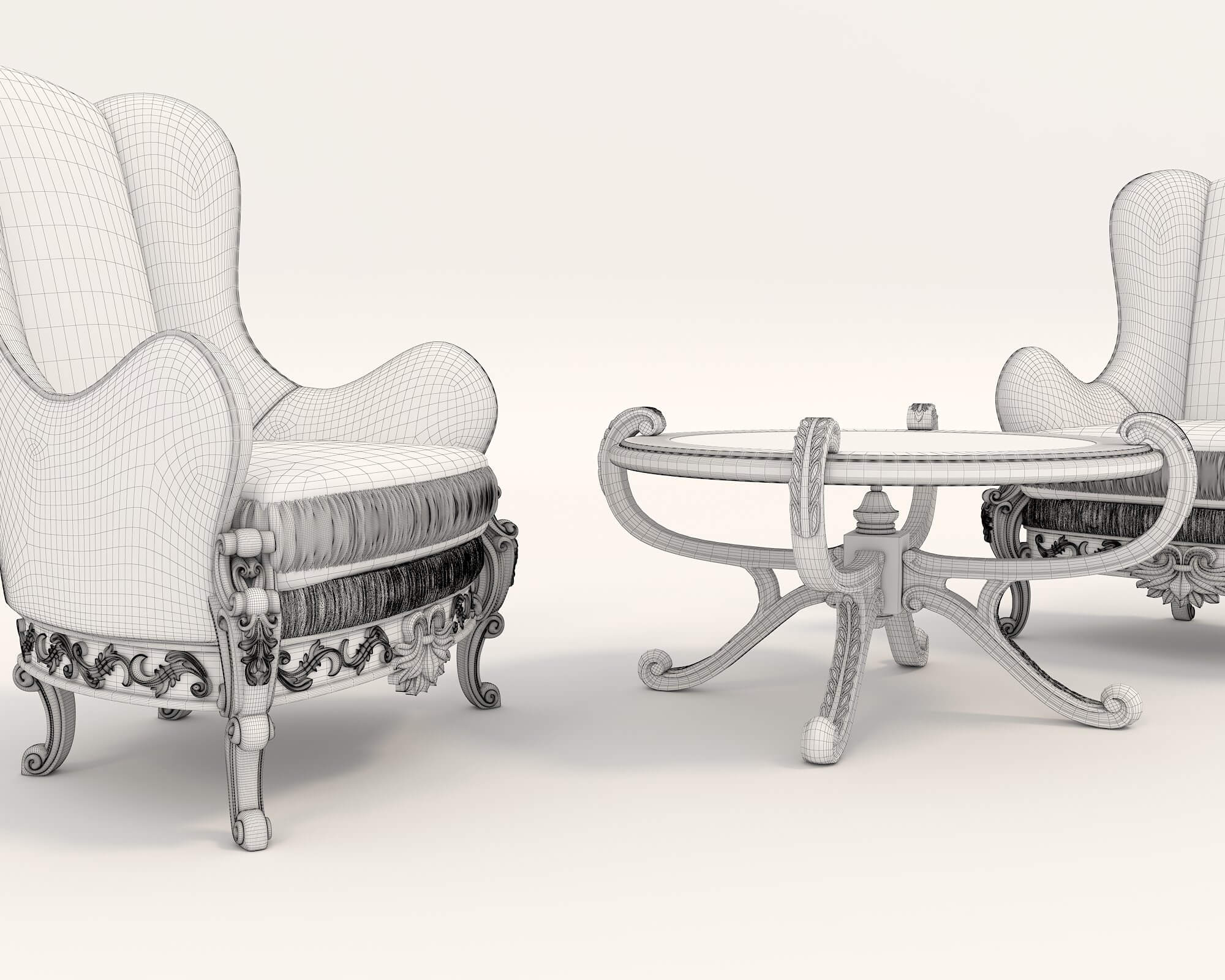 European Styte Armchair and Table Set - 3D Model by nhattuankts