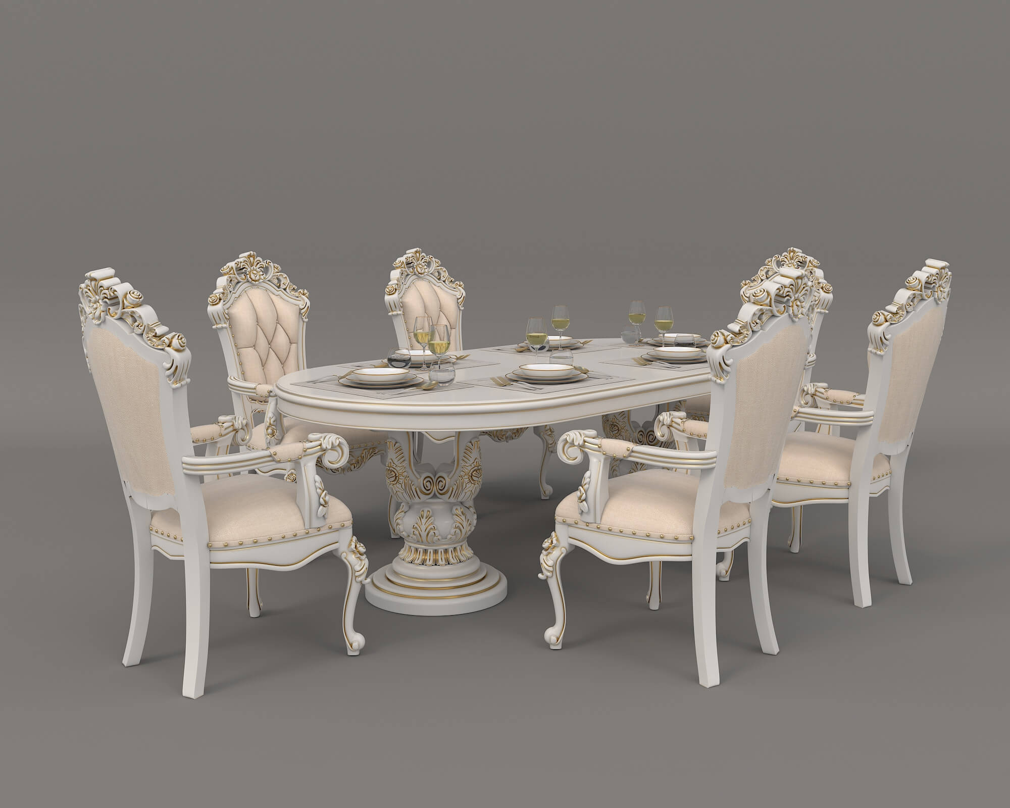 Classic Dining Table and Chairs 3D Render by nhattuankts