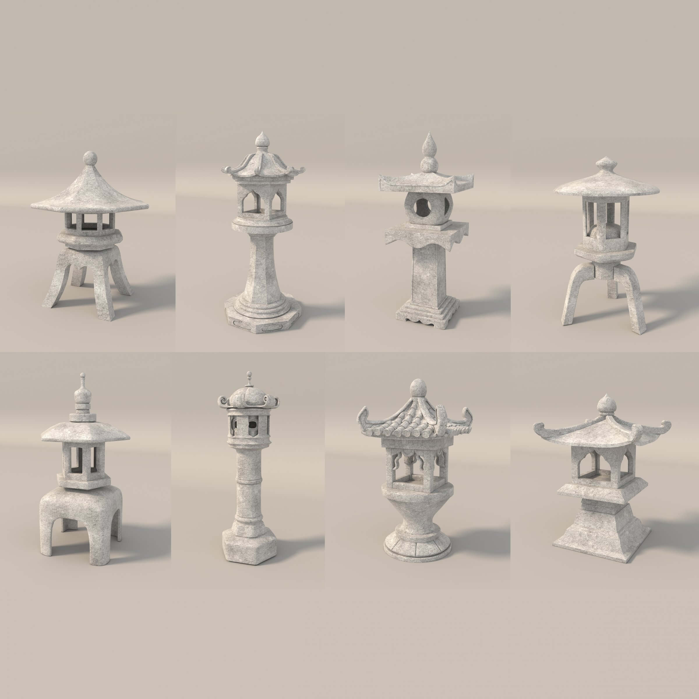 Japanese Garden Stone Lantern Pack - 3D Model by nhattuankts