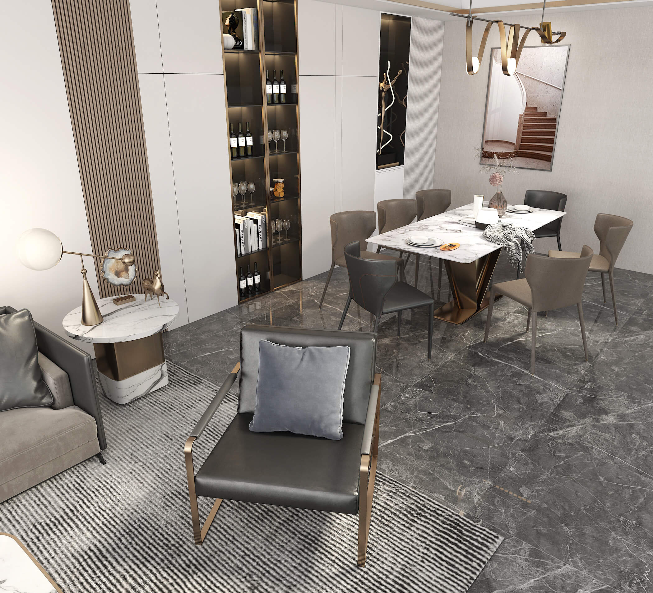 Living Room and Dining Room Scene - 3D Model by nhattuankts