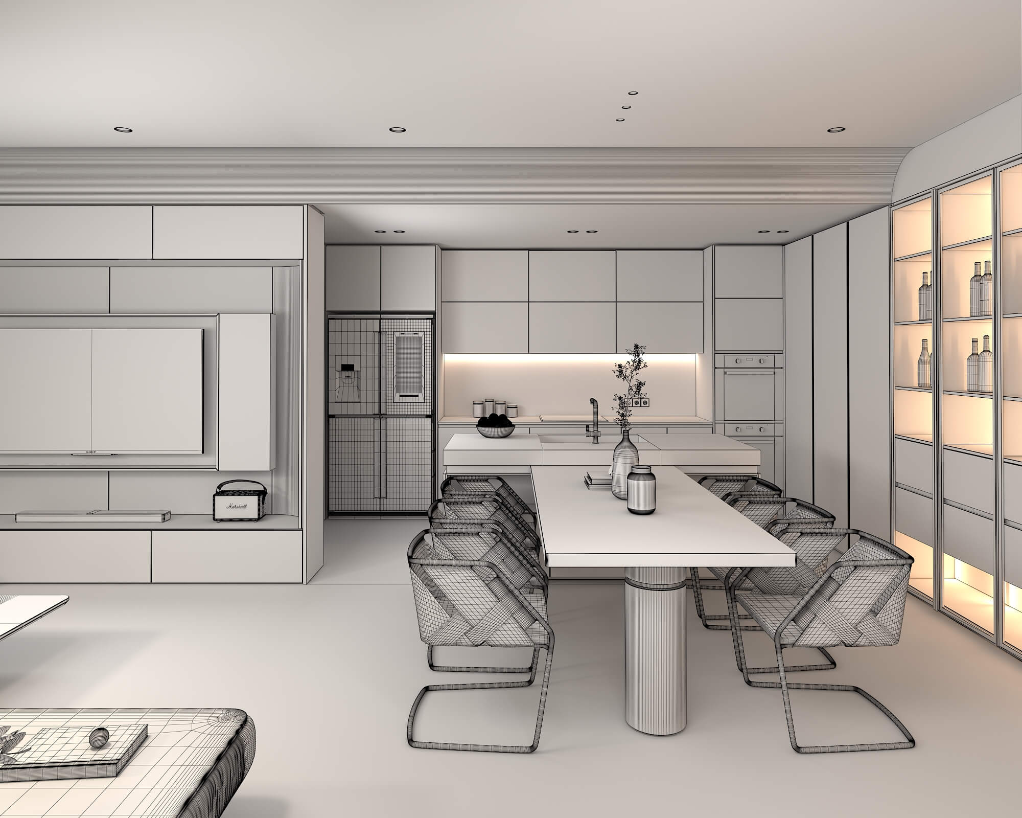 Living Room and Kitchen Scene 3 - 3D Model by nhattuankts