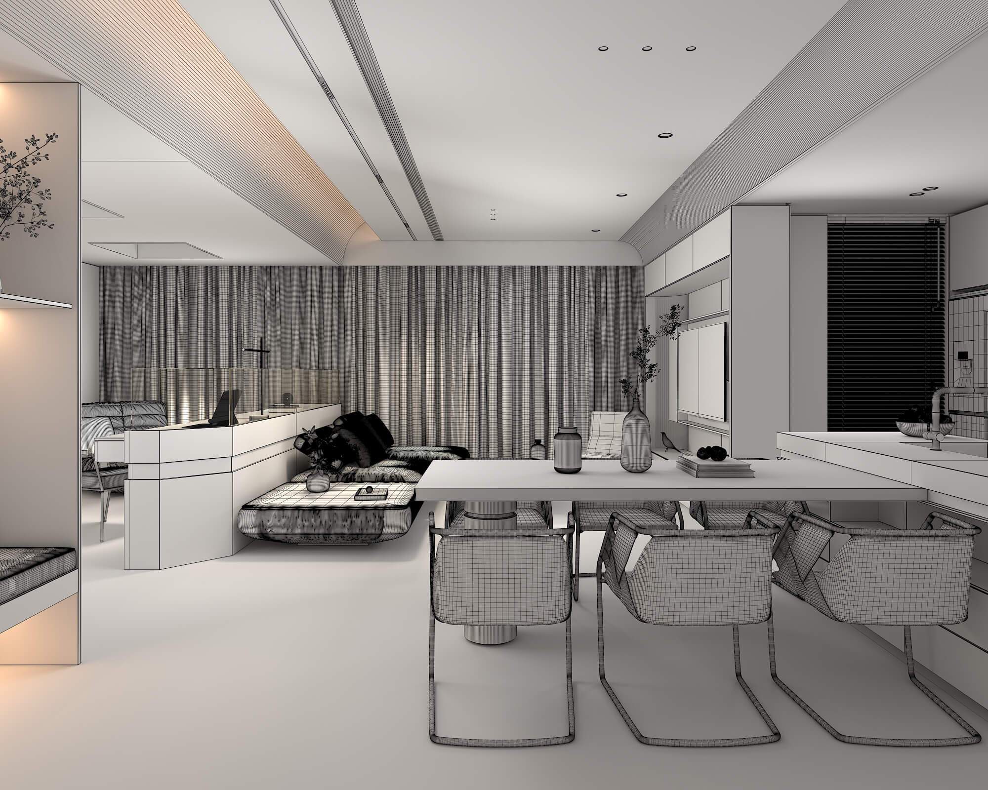 Living Room and Kitchen Scene 3 - 3D Model by nhattuankts