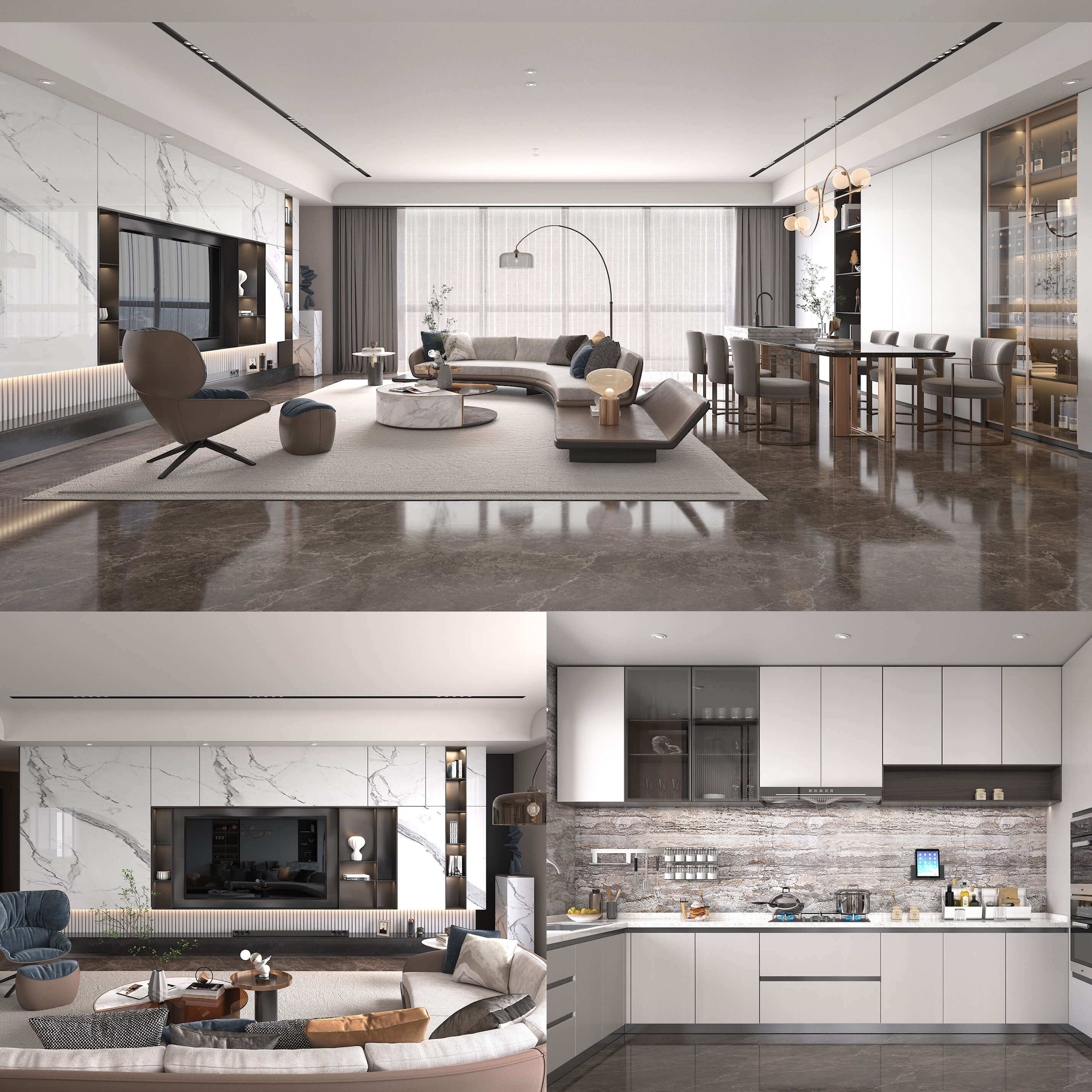 Living Room and Kitchen Scene 4 - 3D Model by nhattuankts