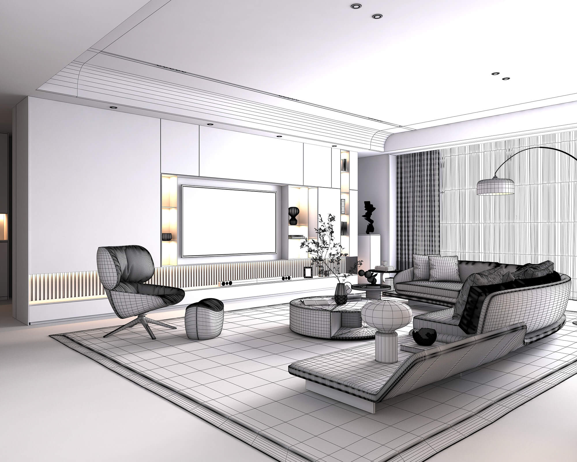 Living Room and Kitchen Scene 4 - 3D Model by nhattuankts