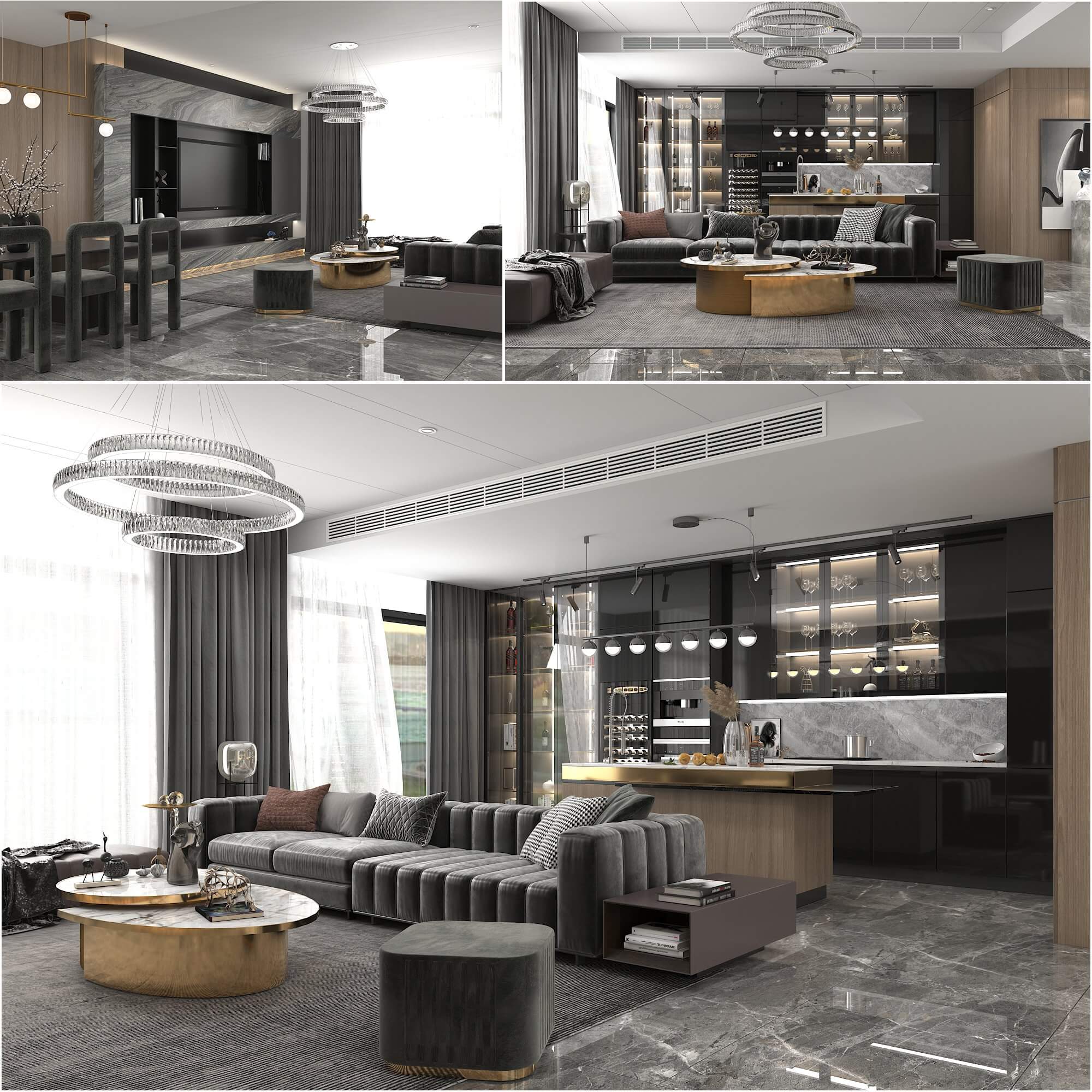 Living Room and Kitchen Scene - 3D Model by nhattuankts