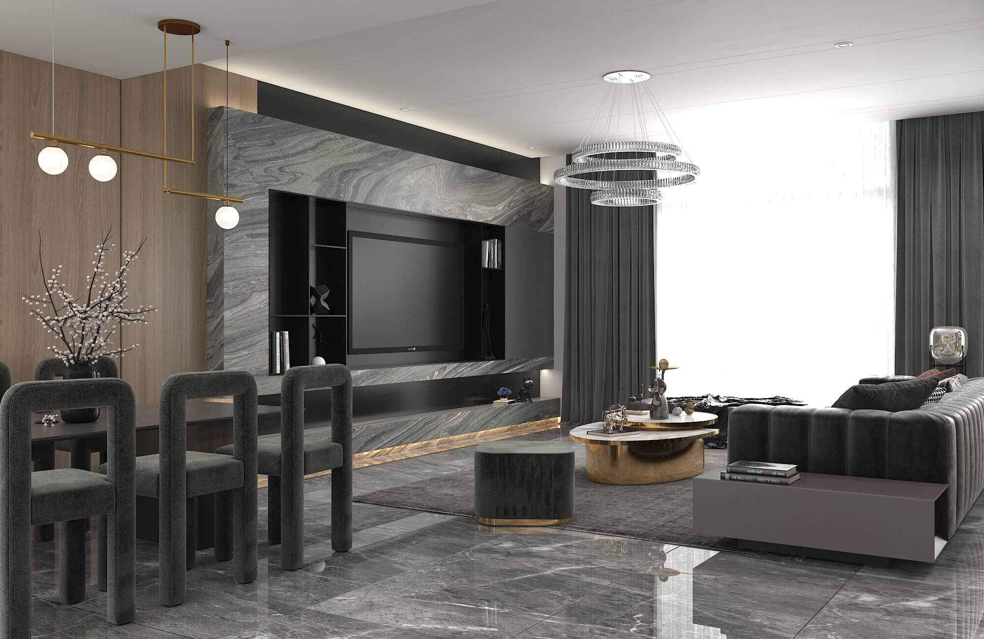 Living Room and Kitchen Scene - 3D Model by nhattuankts