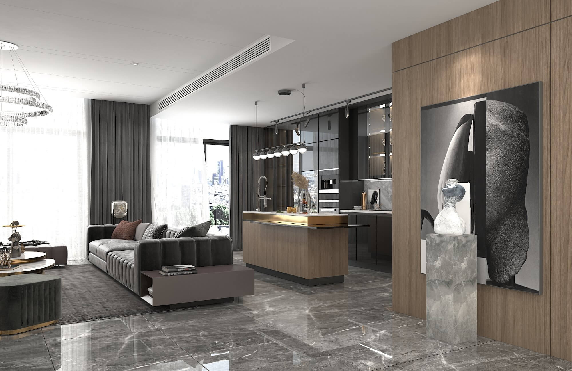 Living Room and Kitchen Scene - 3D Model by nhattuankts