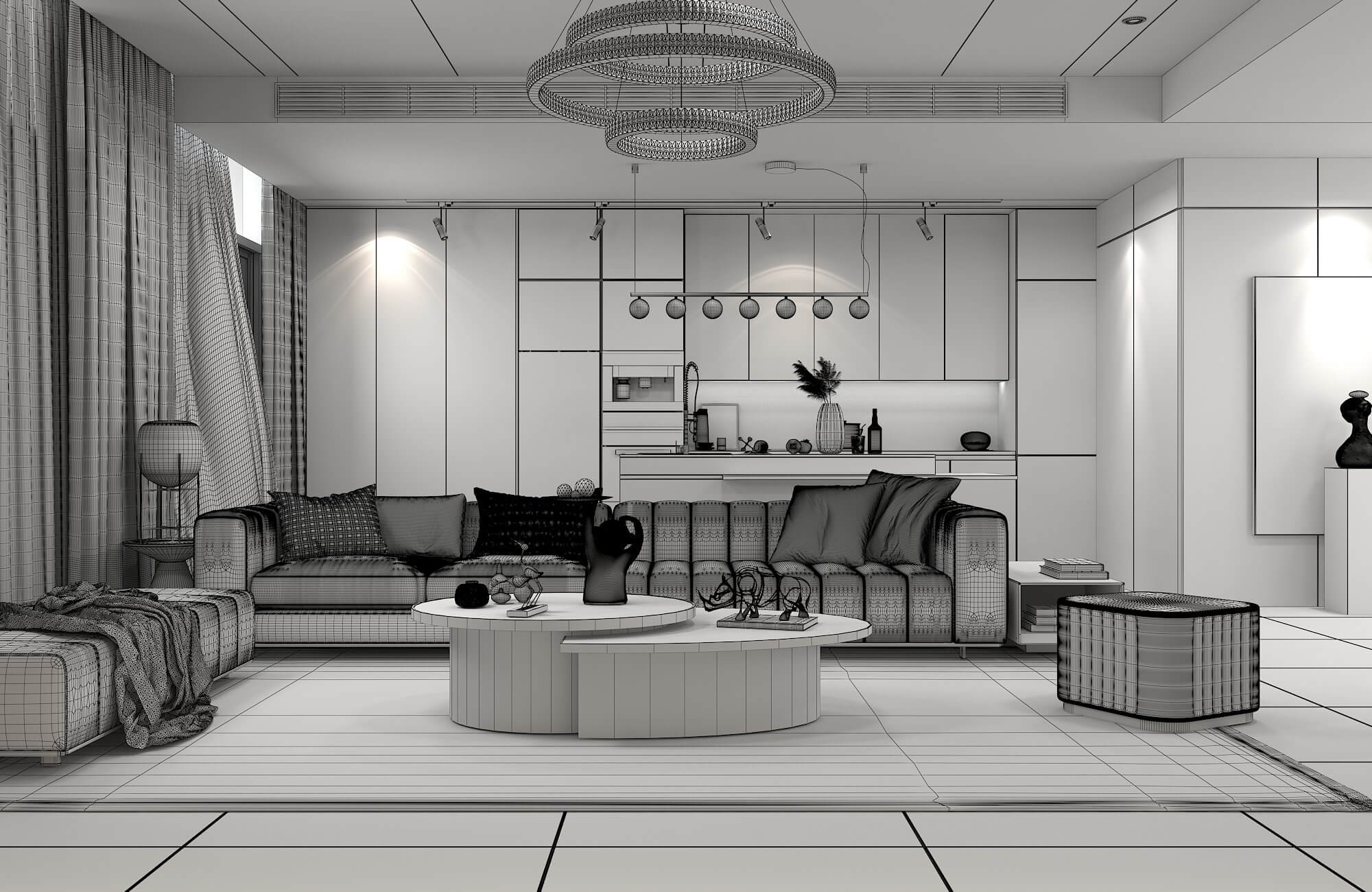 Living Room and Kitchen Scene - 3D Model by nhattuankts