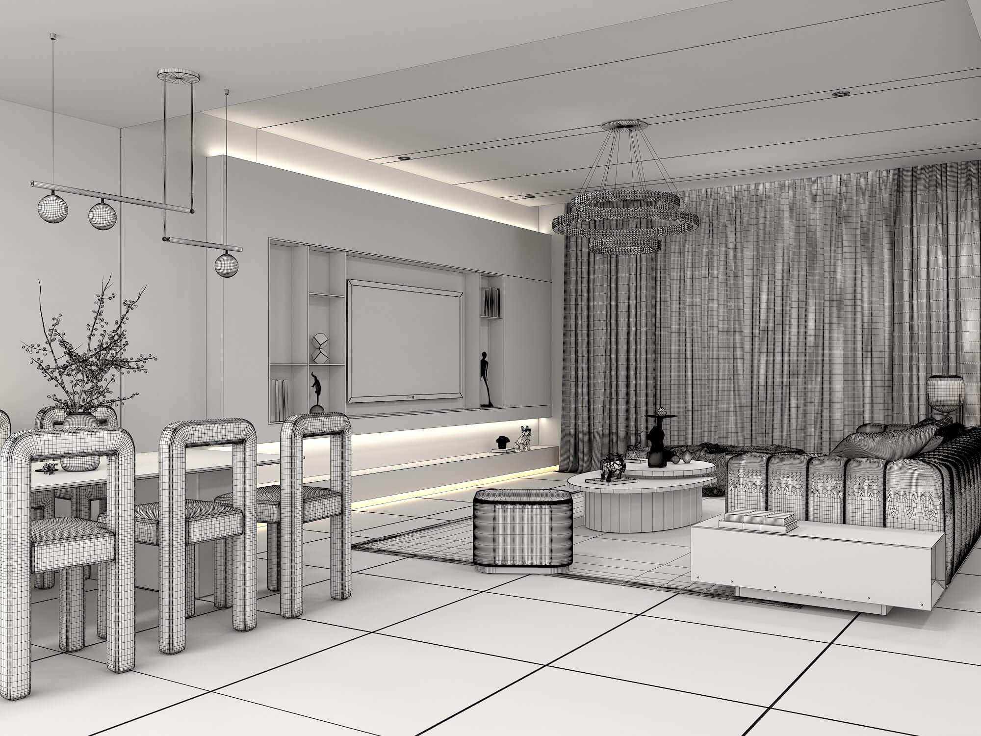 Living Room and Kitchen Scene - 3D Model by nhattuankts