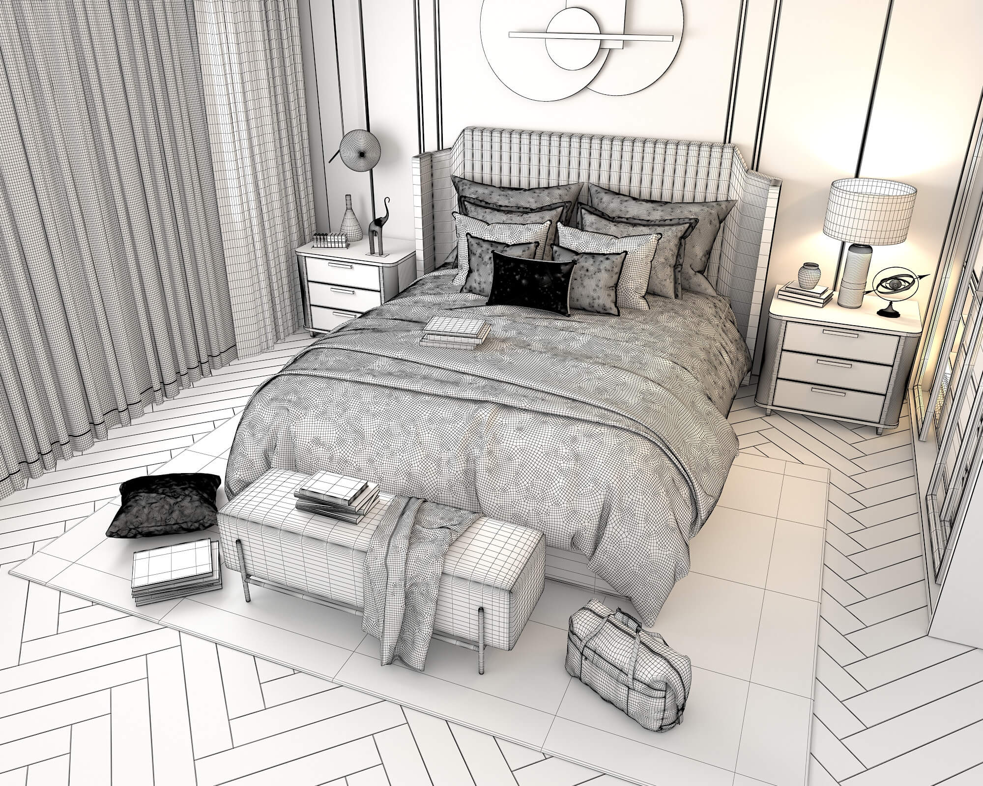 Modern Bedroom Interior Scene 30 - 3D Model by nhattuankts