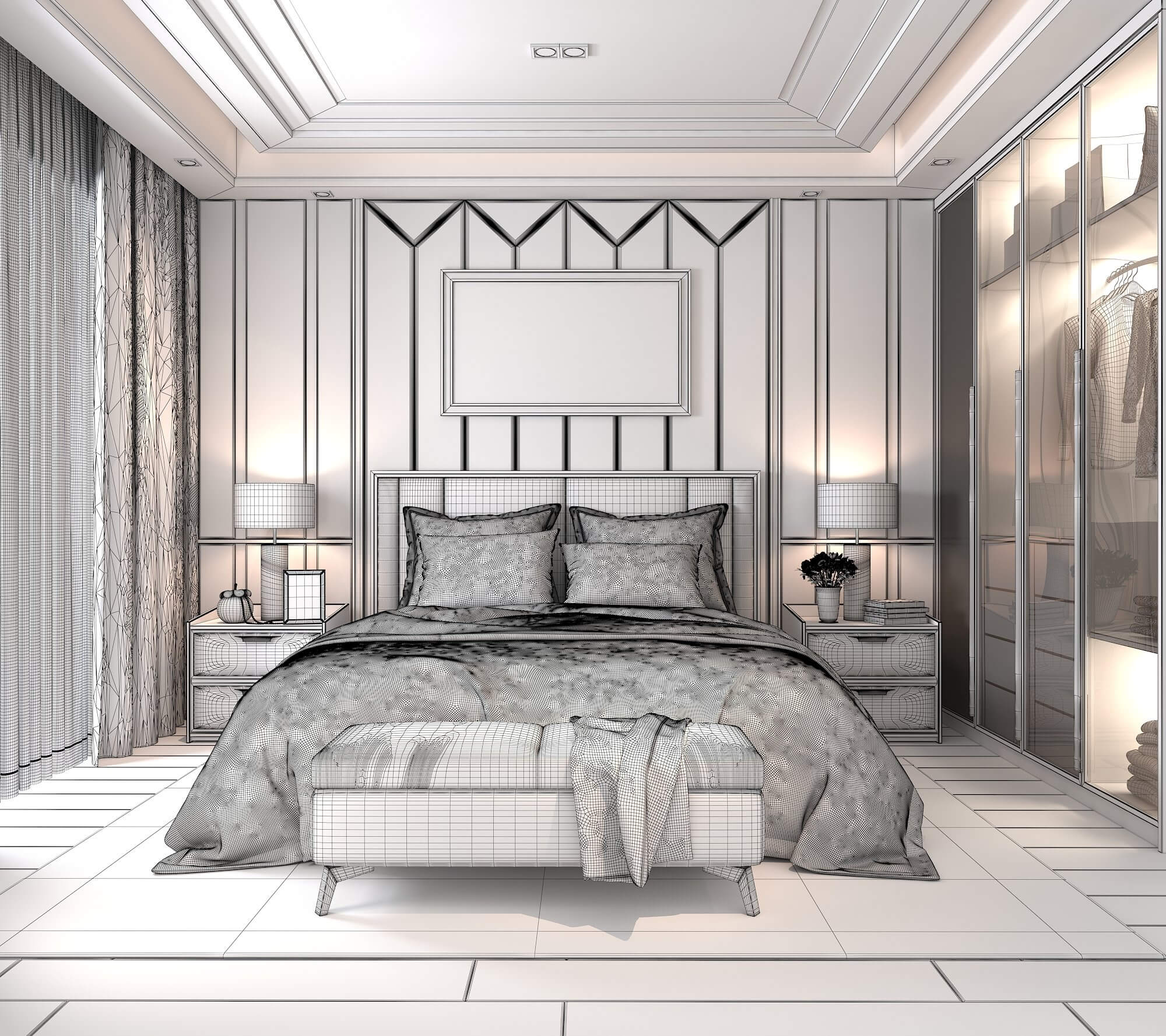 Modern Bedroom Interior Scene - 3D Model by nhattuankts