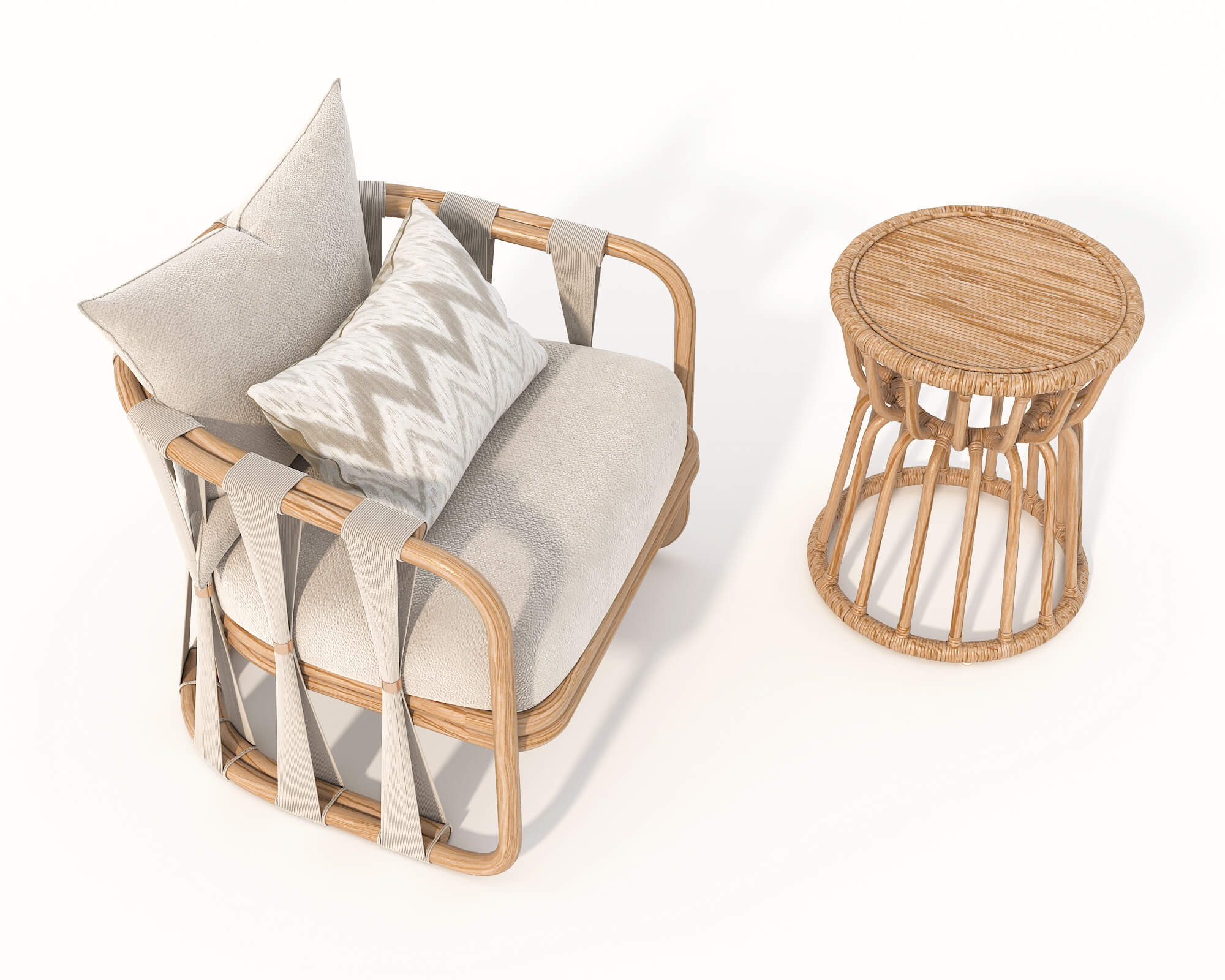 Rattan Coffee Table and Chairs 7 - 3D Model by nhattuankts