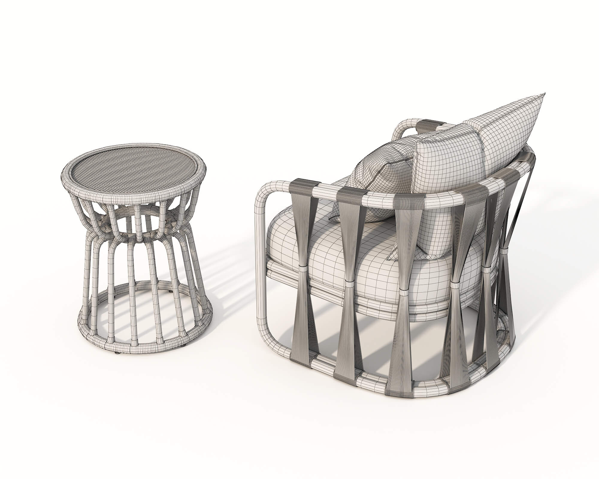 Rattan Coffee Table and Chairs 7 - 3D Model by nhattuankts