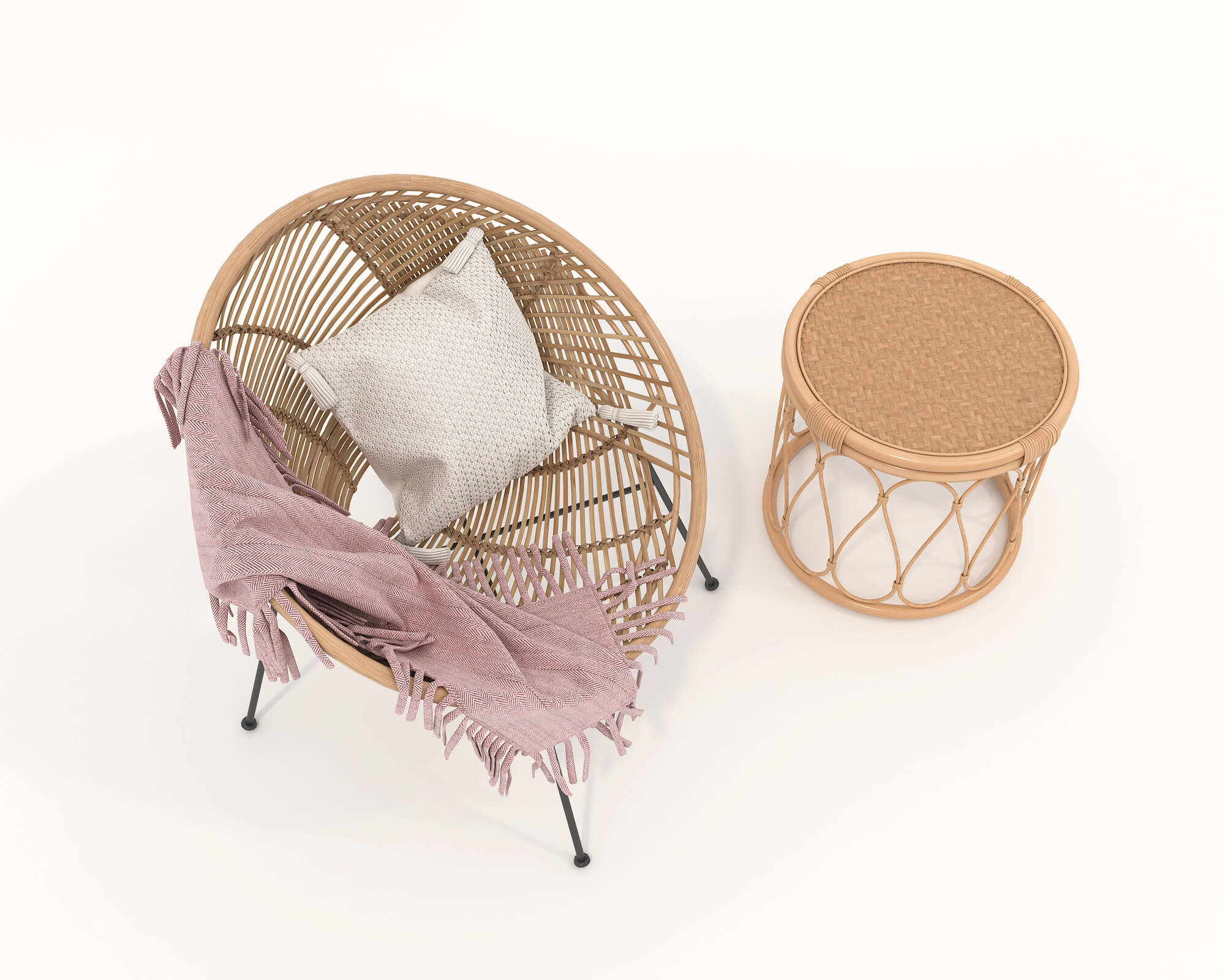 Rattan Table and Chairs Set 3 - 3D Model by nhattuankts