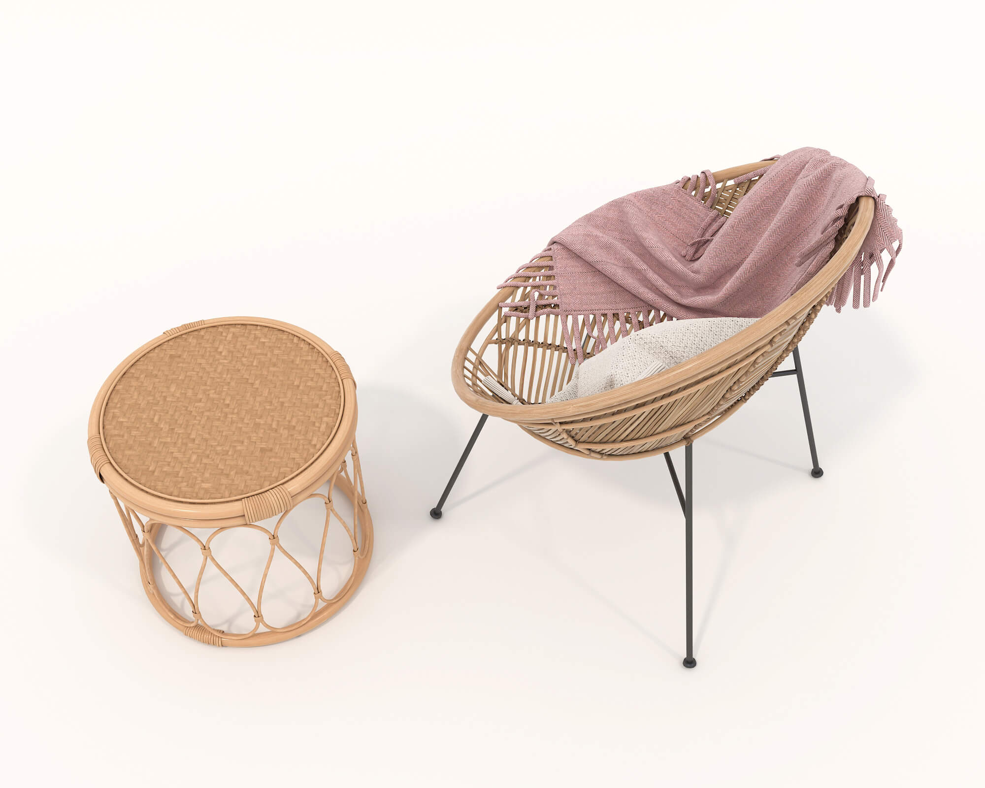 Rattan Table and Chairs Set 3 - 3D Model by nhattuankts