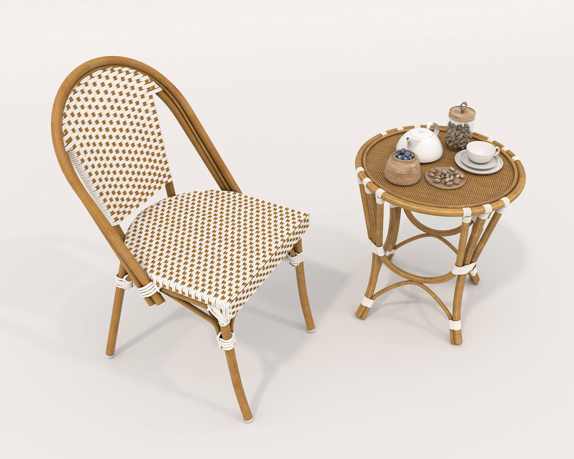 Rattan Table and Chairs Set 4 - 3D Model by nhattuankts