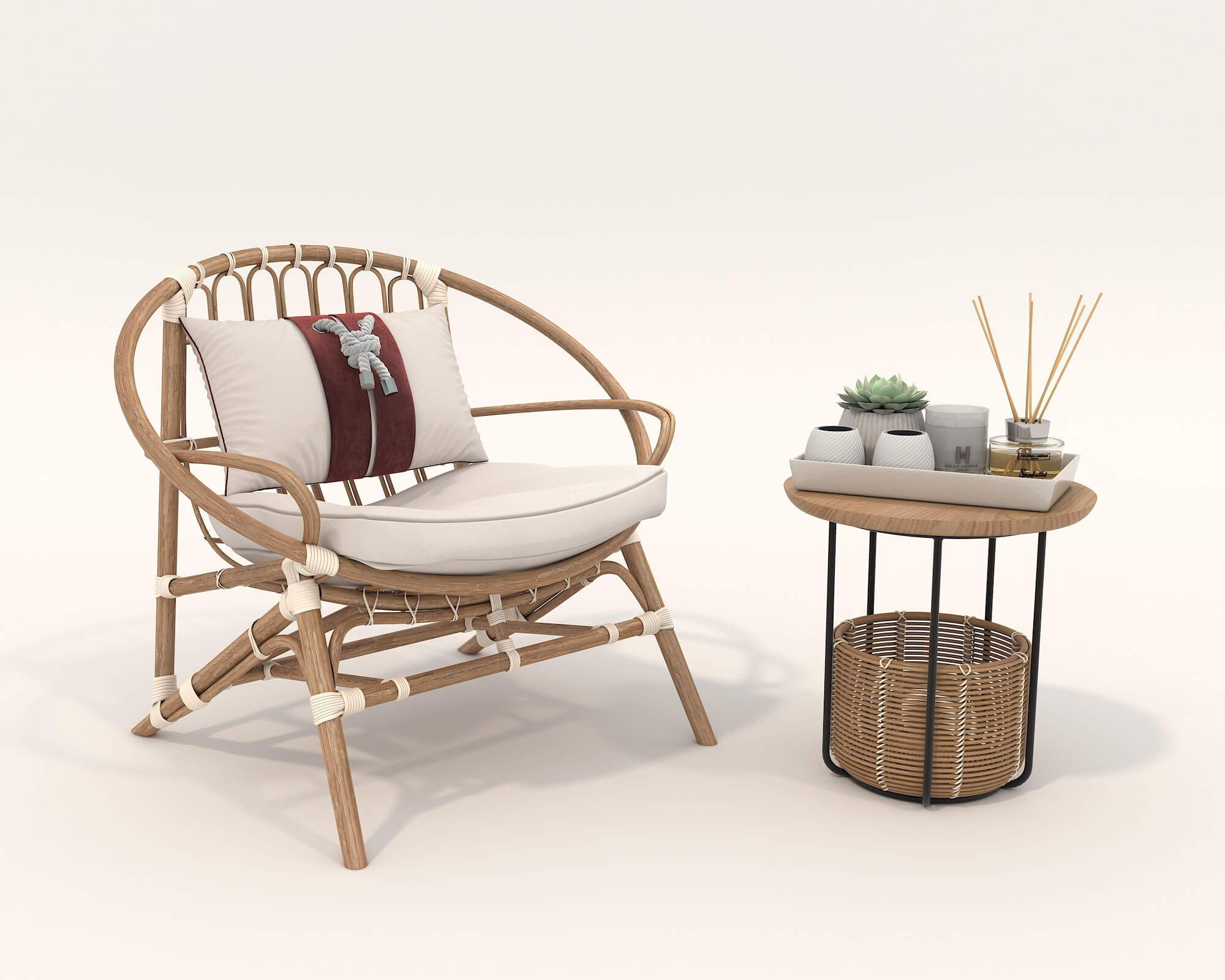Rattan Table and Chairs Set 5 - 3D Model by nhattuankts