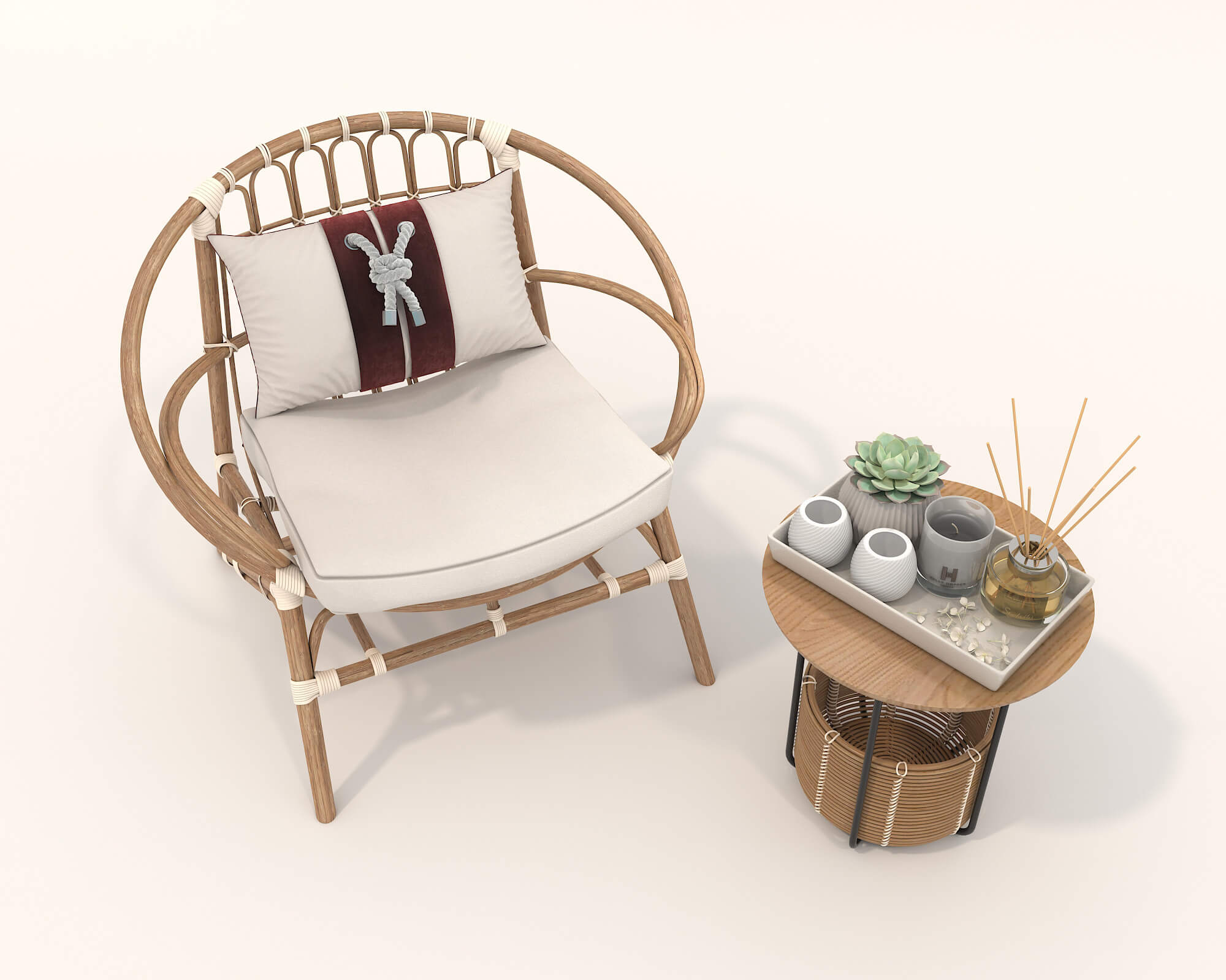 Rattan Table and Chairs Set 5 - 3D Model by nhattuankts