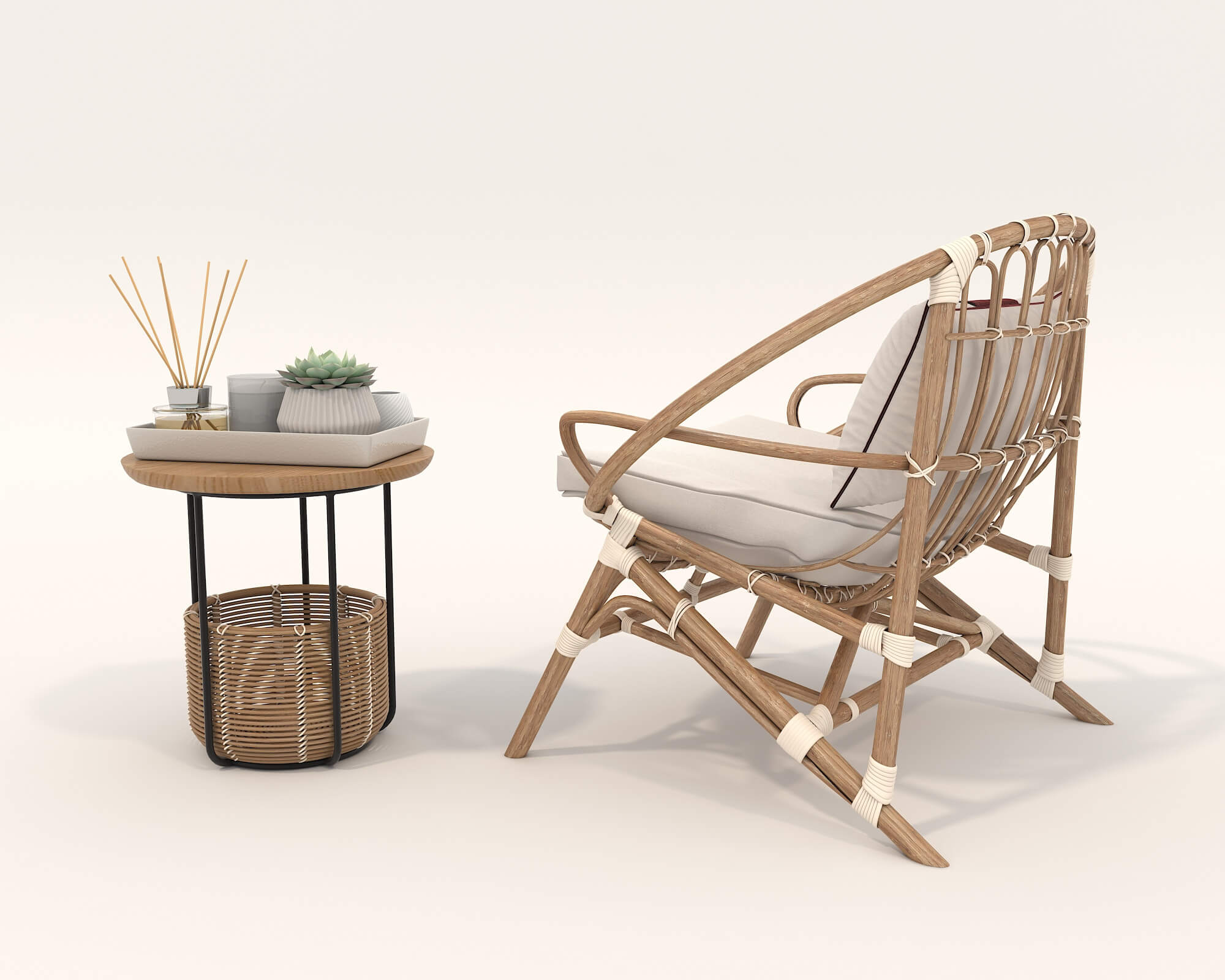 Rattan Table and Chairs Set 5 - 3D Model by nhattuankts